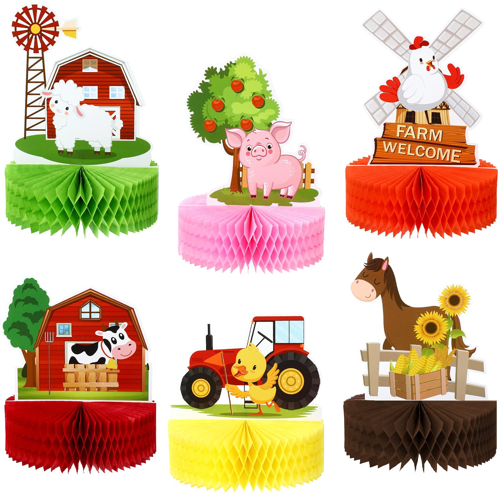 Threan 6 Pcs SCH4 Farm Animals Party Decorations Honeycomb Centerpieces ...