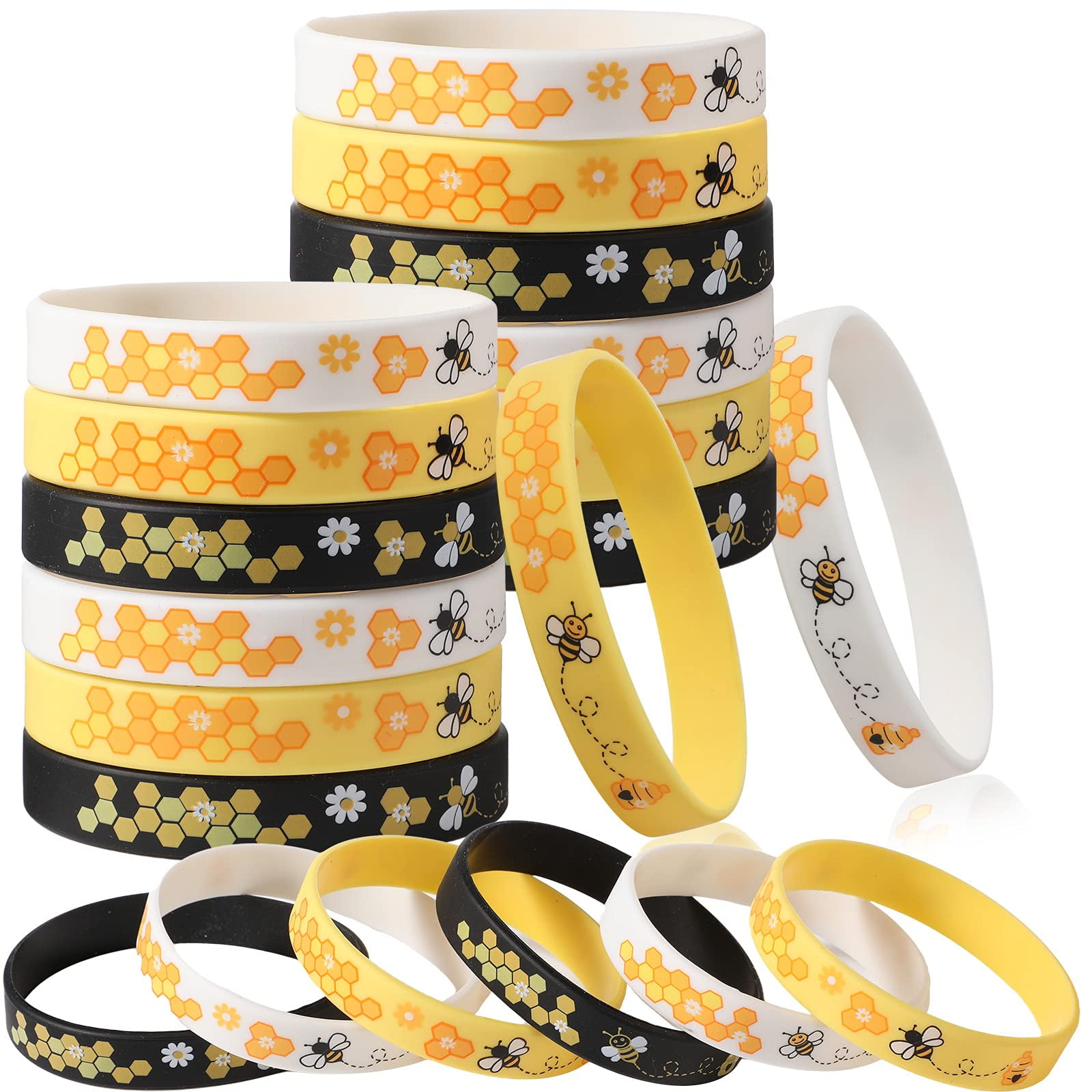 Threan Bee Silicone Bracelets Bulk Pack BSL1 of Honeybee Wristbands for ...