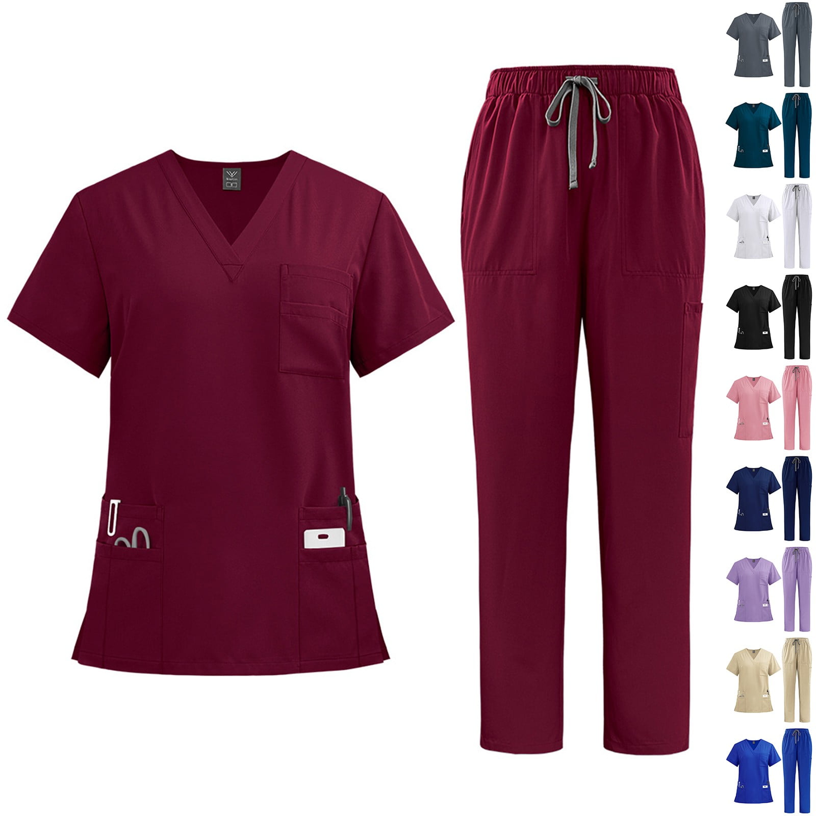 Thredzr Wine Color Scrubs For Women Set Drawstring Nursing Uniform ...