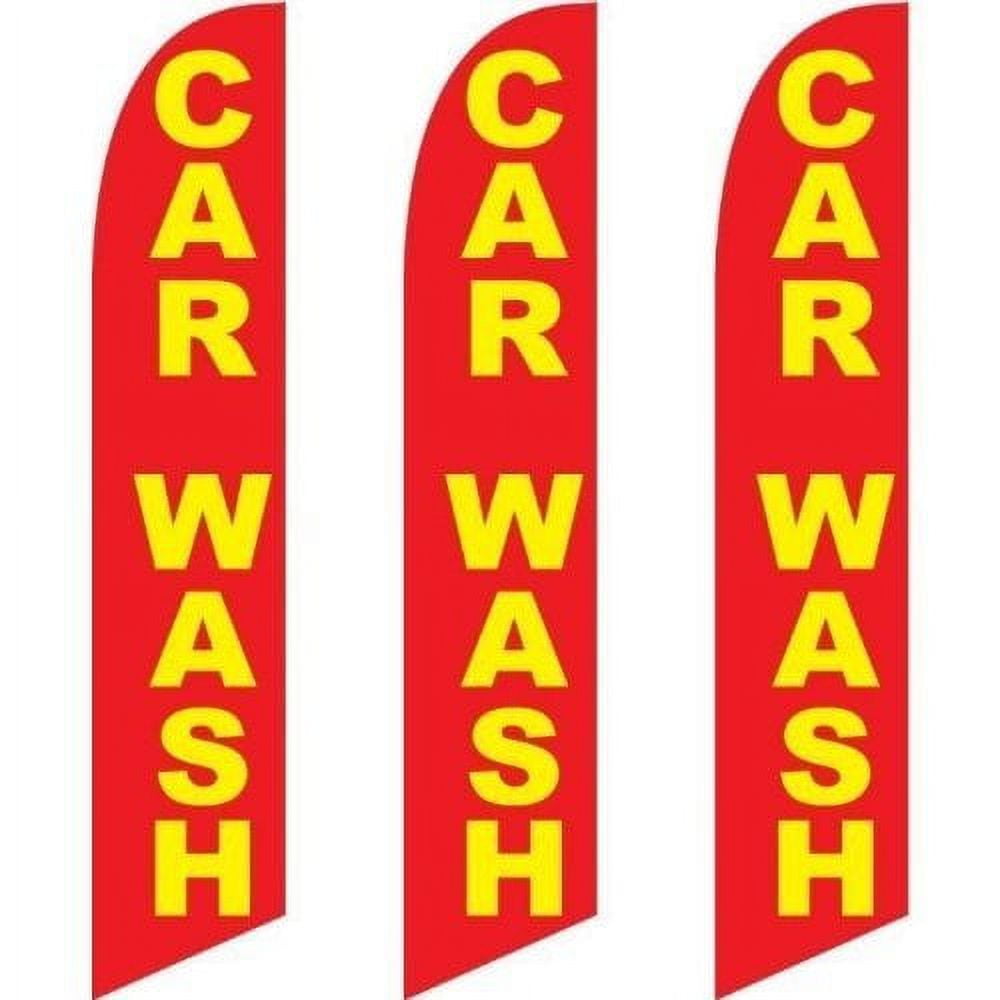 Three (3) Pack Full Sleeve Swooper Flags CAR WASH Red w Big Yellow Text ...