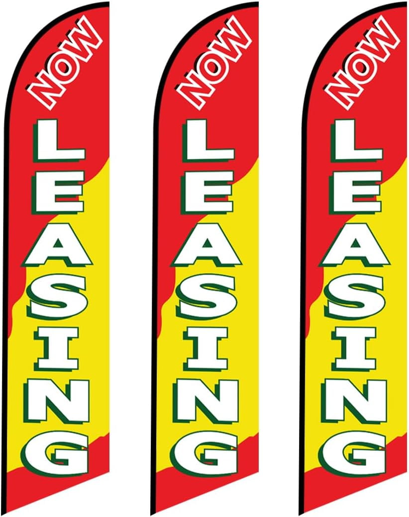 Three (3) Pack Full Sleeve Swooper Flags NOW LEASING (Pack of 3 ...