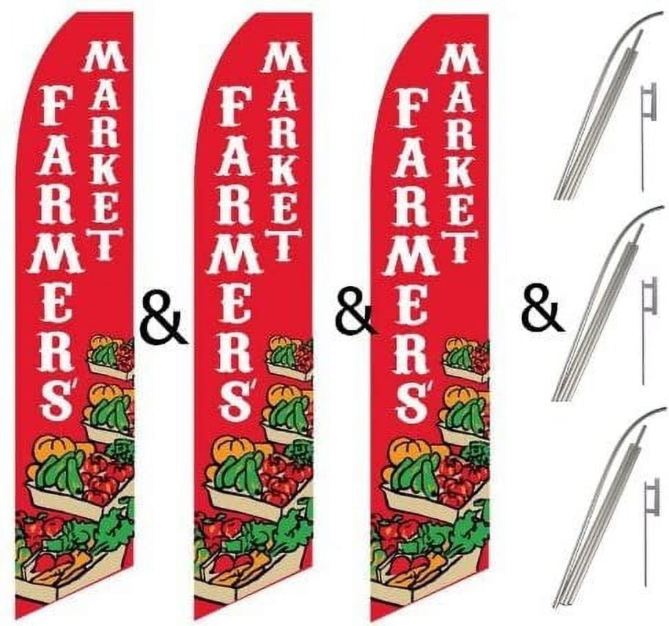 Three 3 Pack Swooper Flags & Pole Kits Farmers Market Red White Produce ...