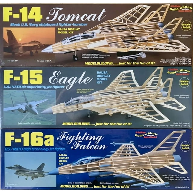 Three 4th Generation U.S. Fighter Jet Balsa Wood Model Airplanes SMU ...