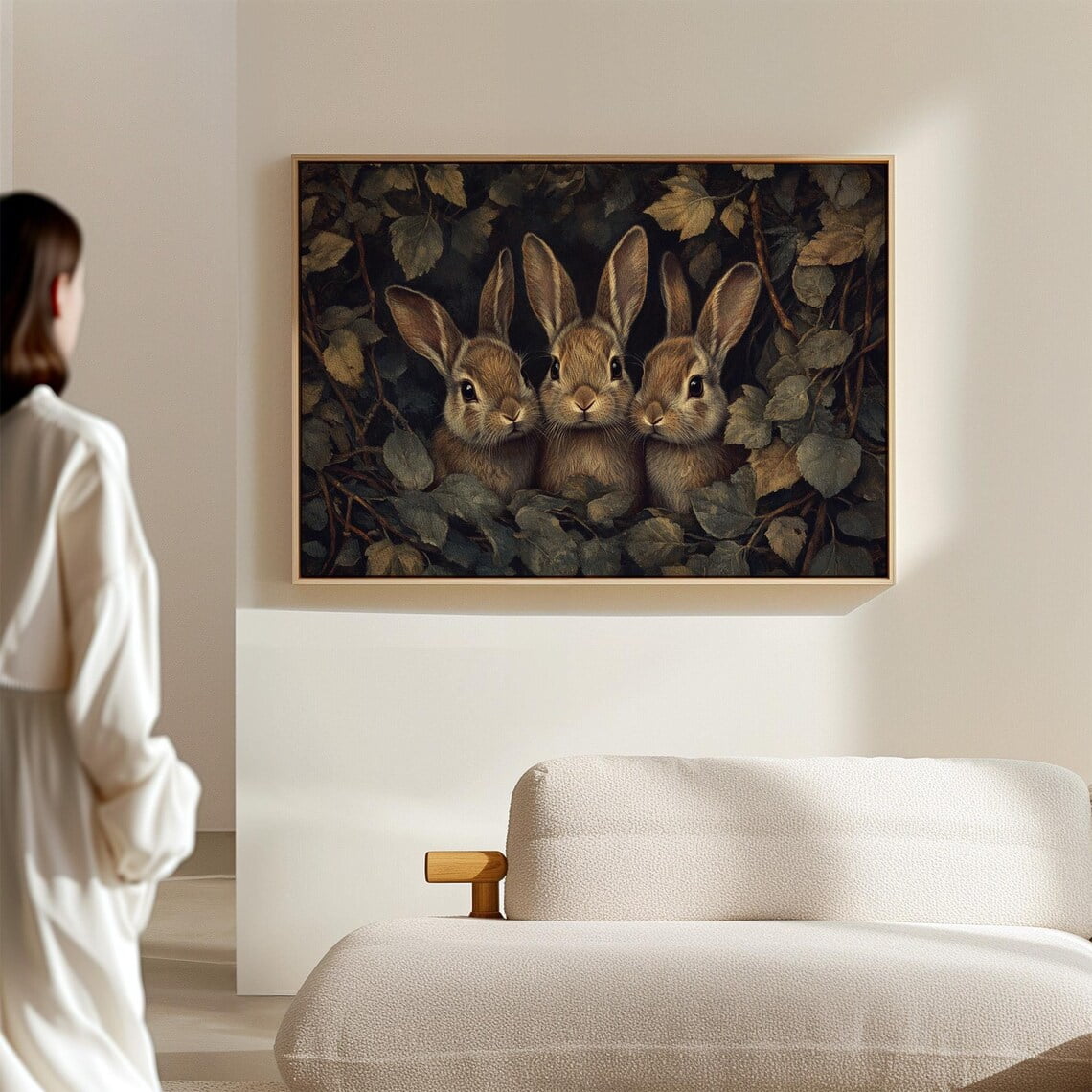 Three Adorable Bunnies In Forest Foliage Wall Art – Woodland Animal ...
