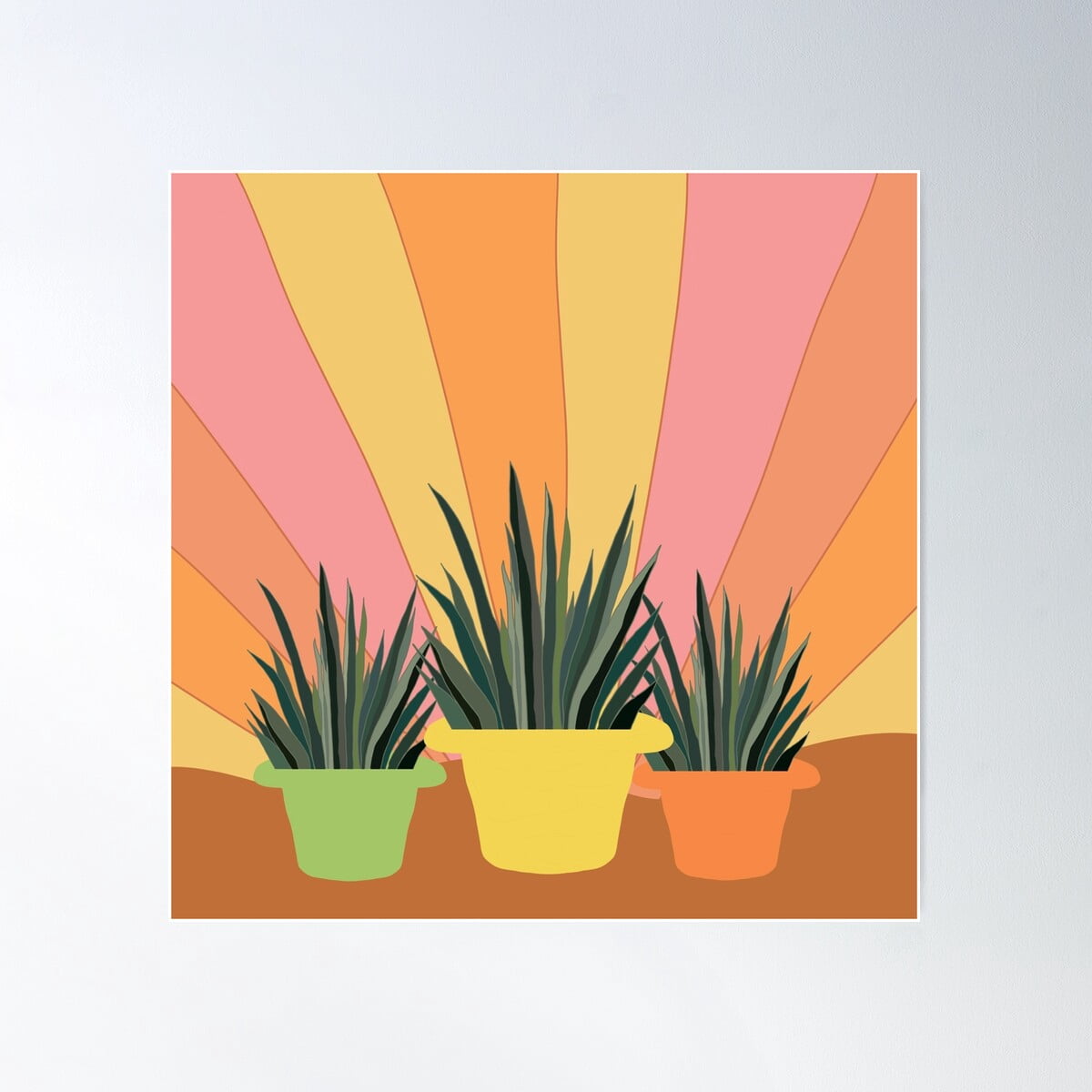 Three Agaves At Sunset Retro Art Poster Wall Art, Modern Wall Decor For ...