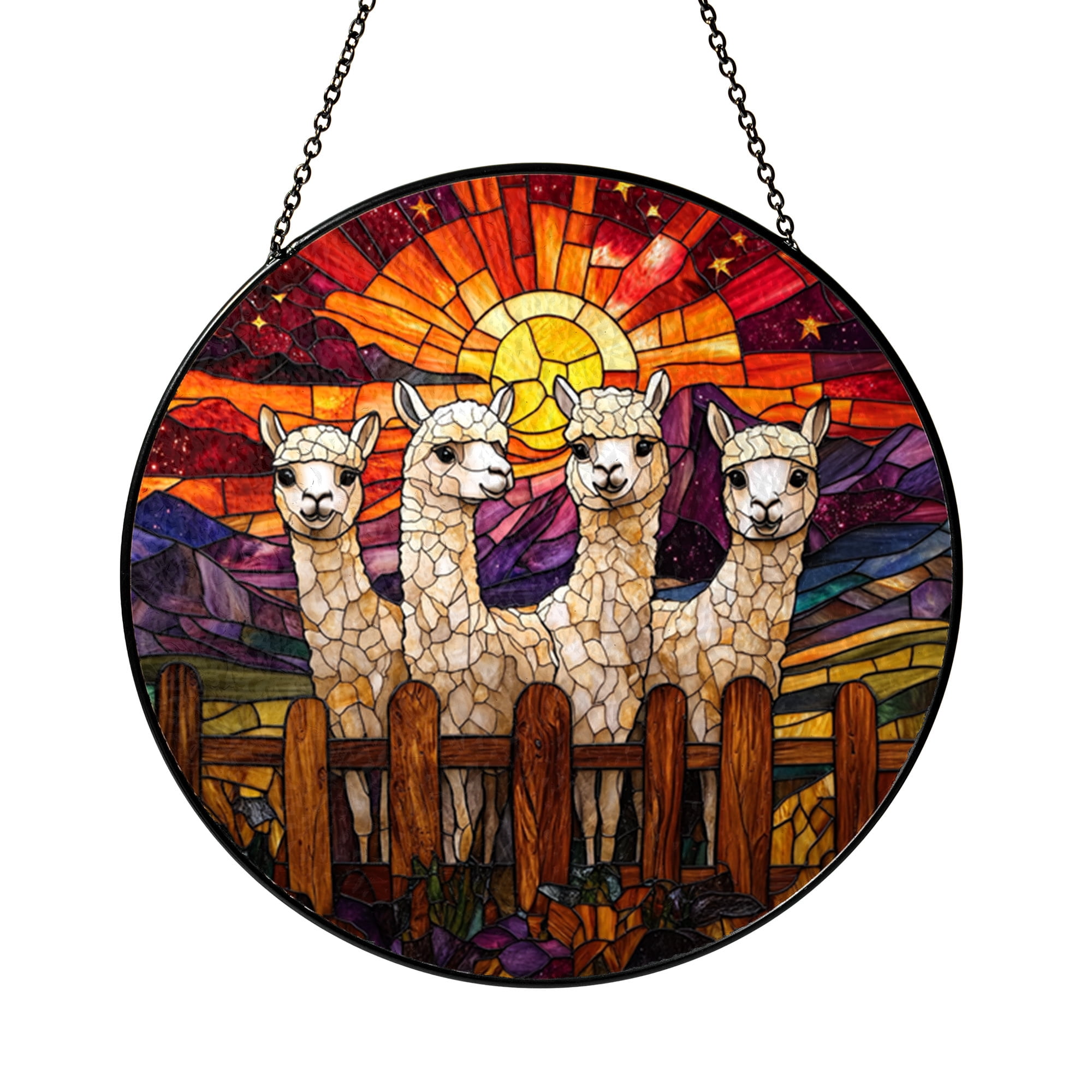 Three Alpacas Stained Glass Style Window Suncatcher – Sunset Farm Art ...