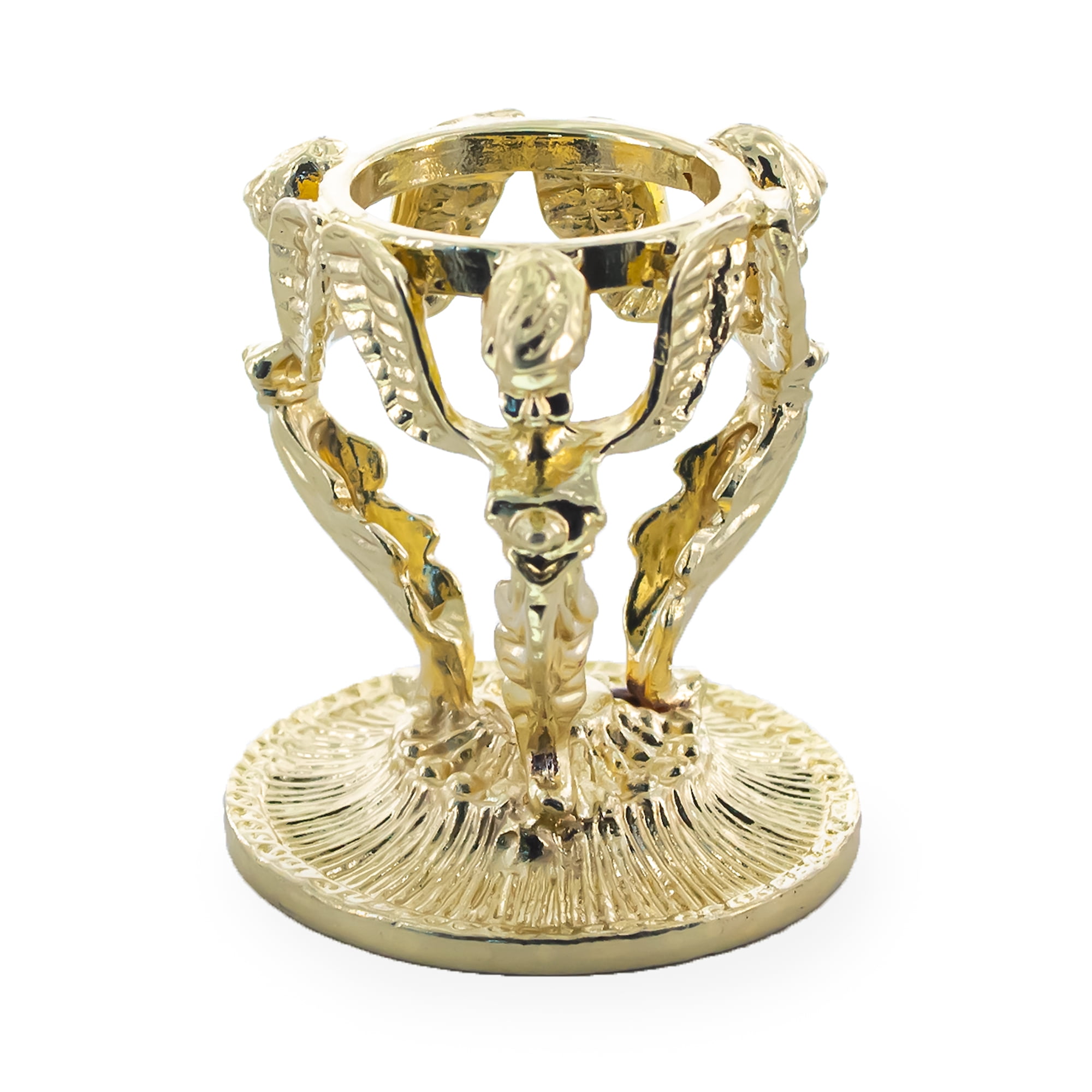 Three Angels on Pedestal Gold Tone Metal Egg Sphere Stand Holder ...