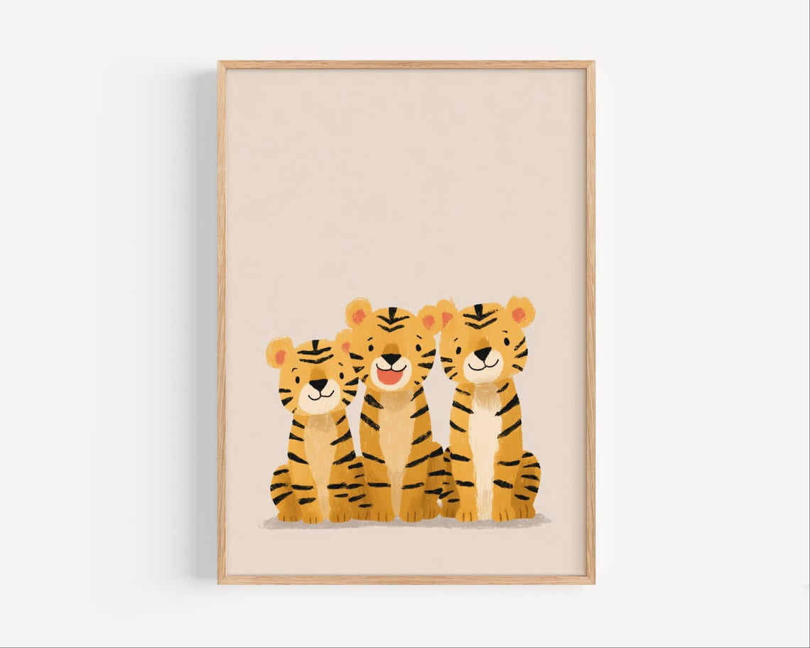 Three Baby Tigers Art | Cute Jungle Animal Wall Decor | Nursery Safari ...