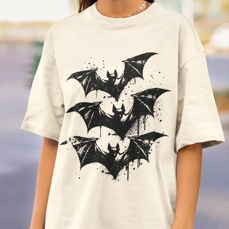 Three Bats Y2k Unisex T-Shirt, Vintage 90s Style Bat Shirt, Washed ...