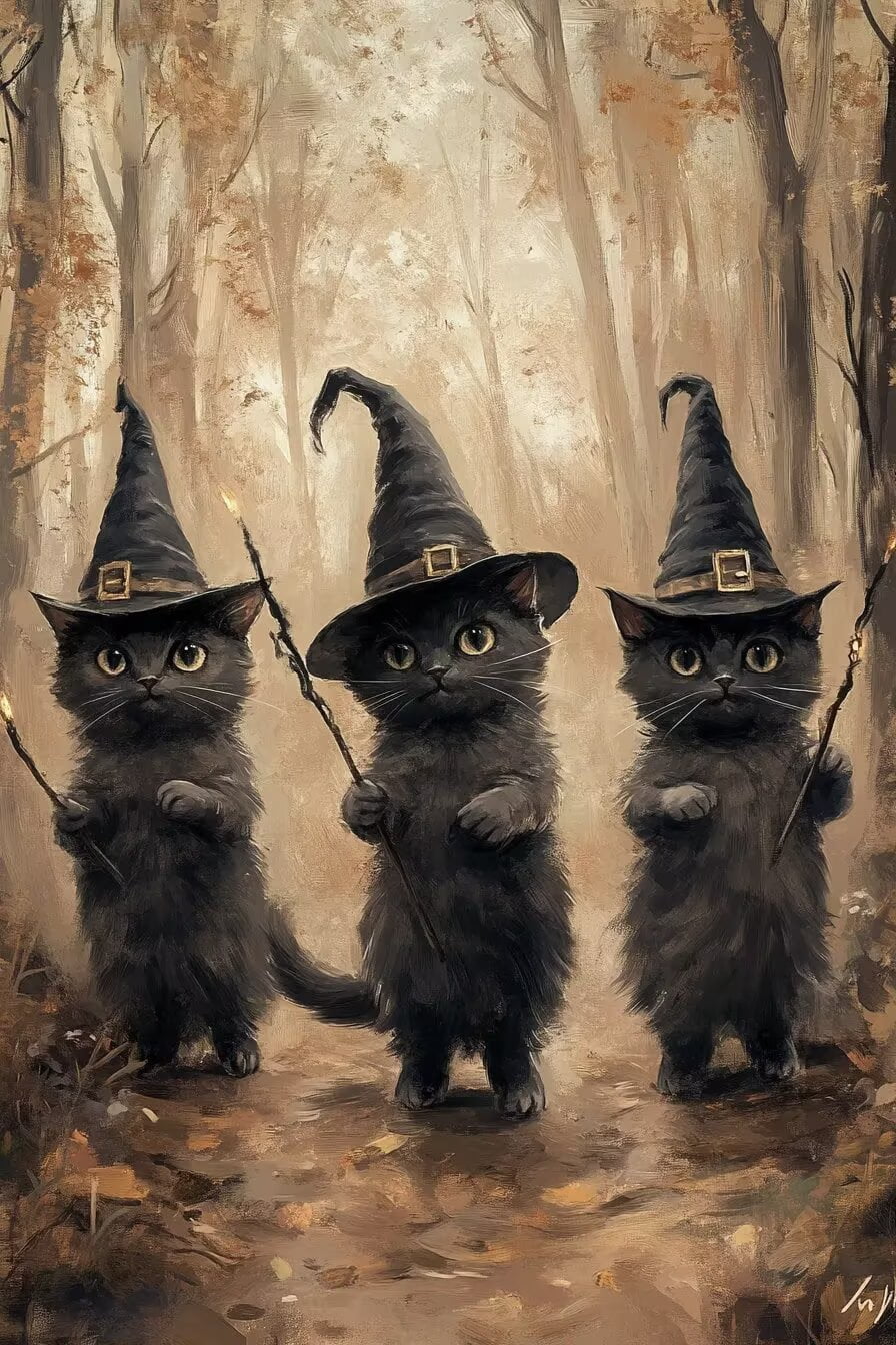 Three Black Cats Wearing Witch Hats Diamond Art Kits for Adults ...