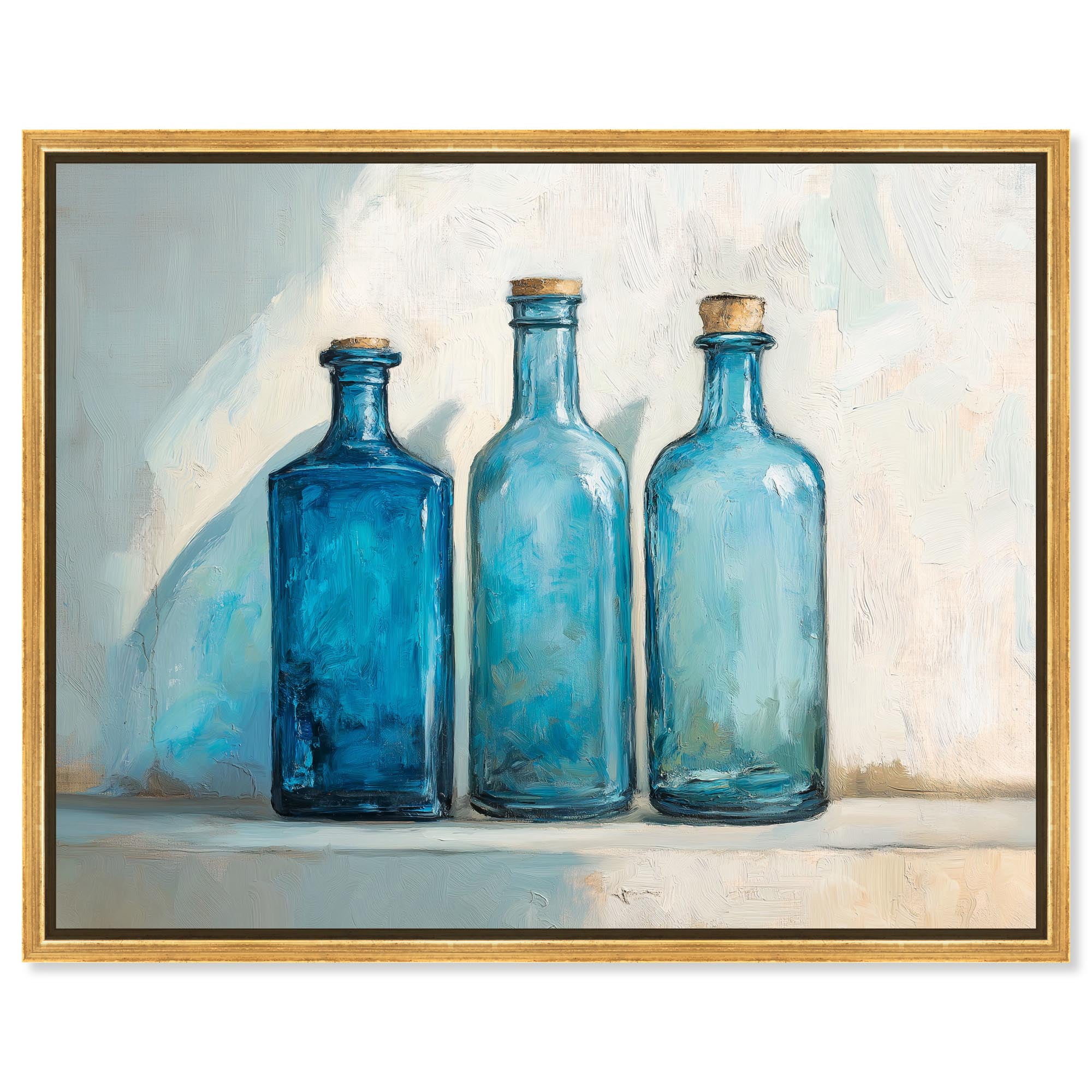Three Blue Bottles Canvas Farmhouse Floral Art by Art Remedy, Gold ...