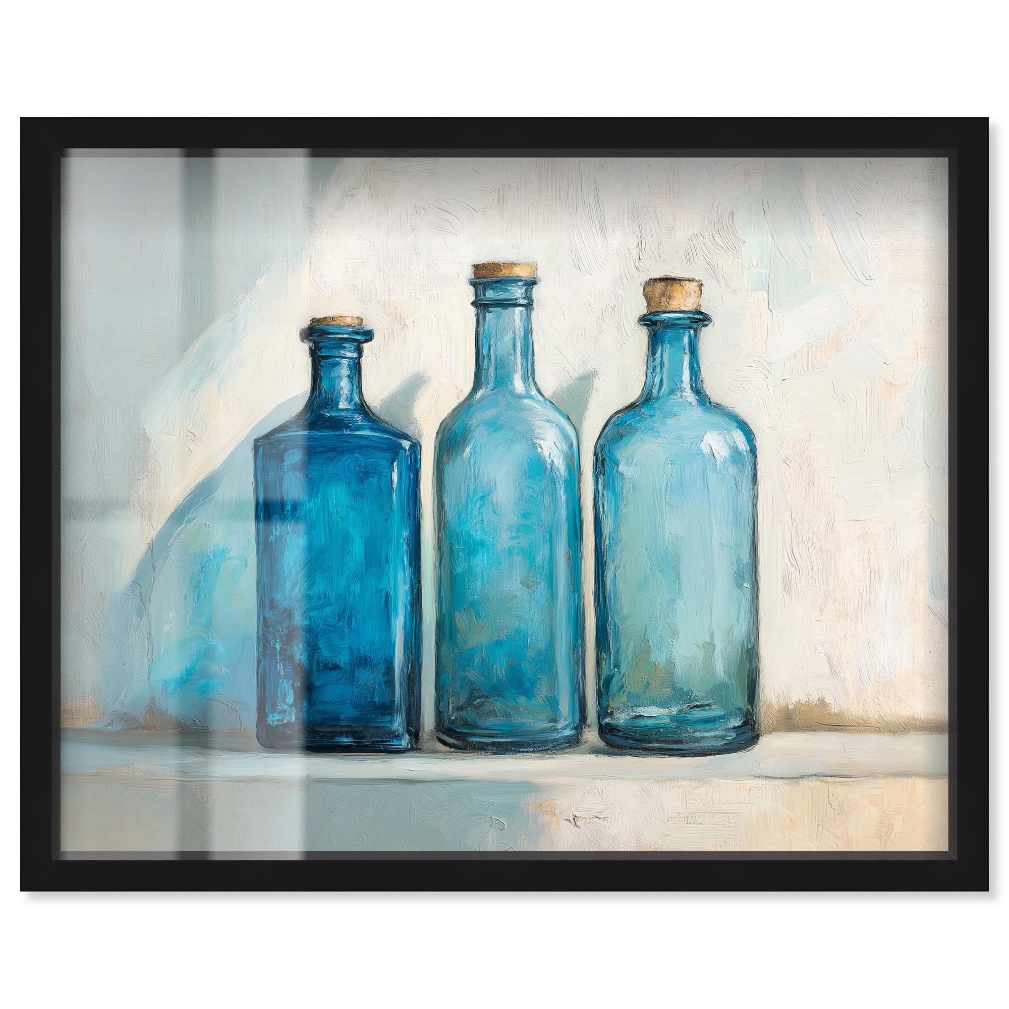 Three Blue Bottles Shadowbox Print Farmhouse Floral Art by Art Remedy ...