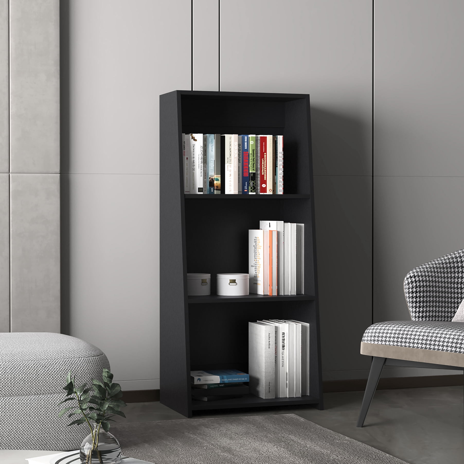 Three Bookcase 47" Black - Space Saving For Living Areas, Versatile ...