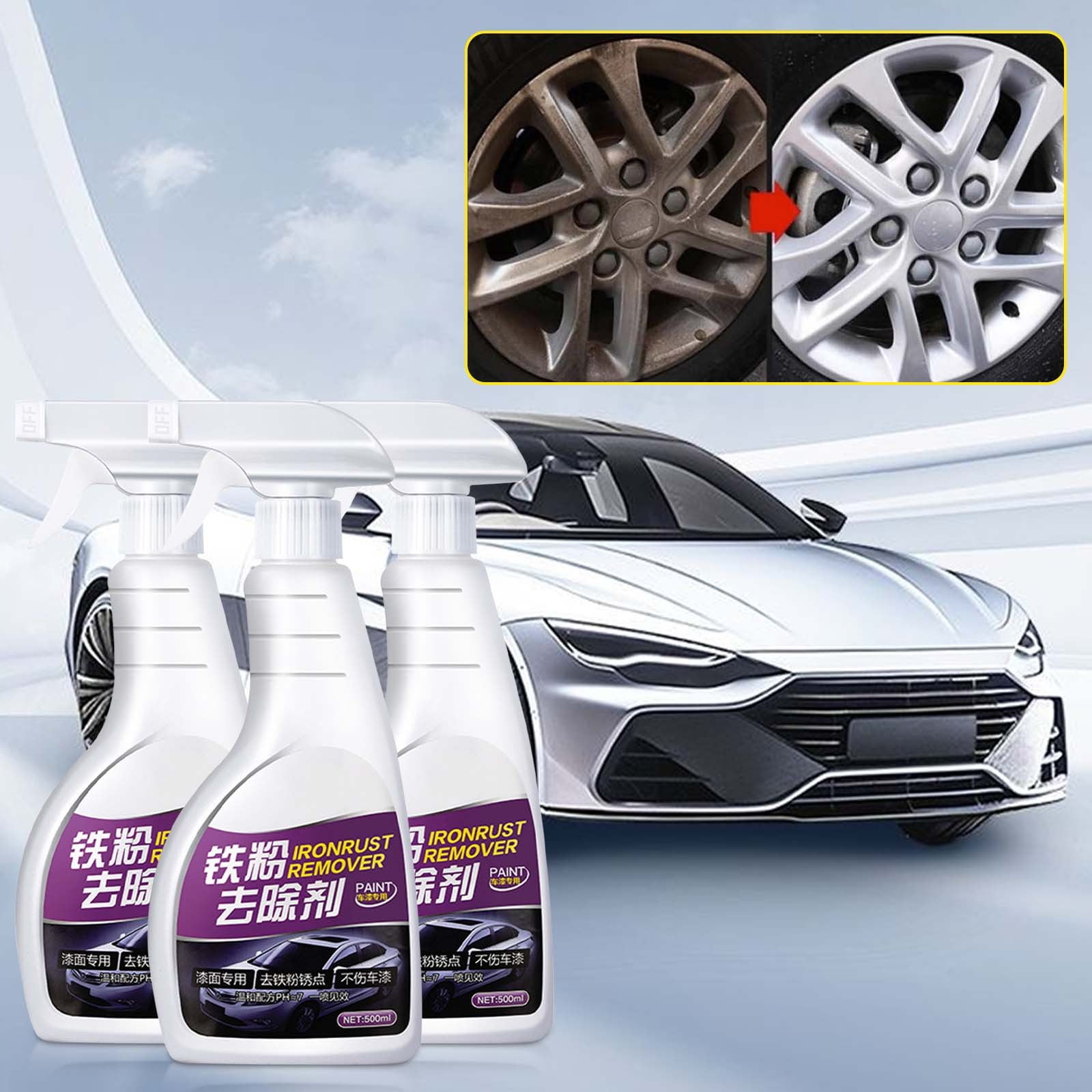 Three Bottles Car Iron Powder Remover Wheel Paint Rust Cleaner To Rust Spots Yellow And Spots ...
