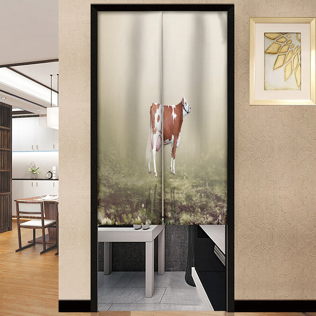 Three Brown Cows Grass Meadow Door Curtain Japanese Style Kitchen ...