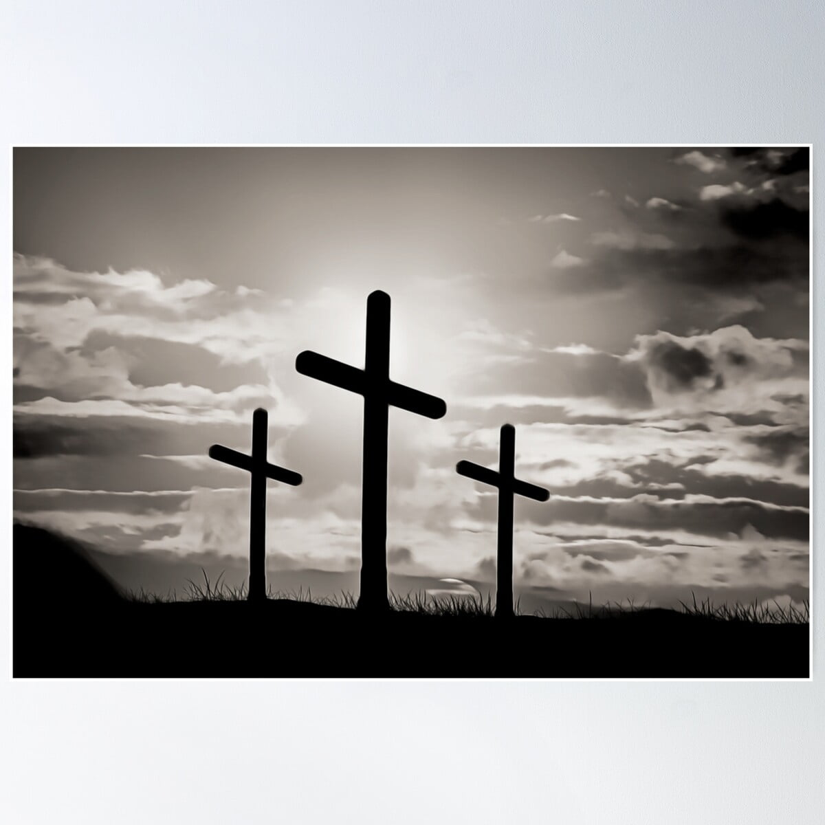 Three Calvary Crosses Black And White Poster Wall Art, Modern Wall ...