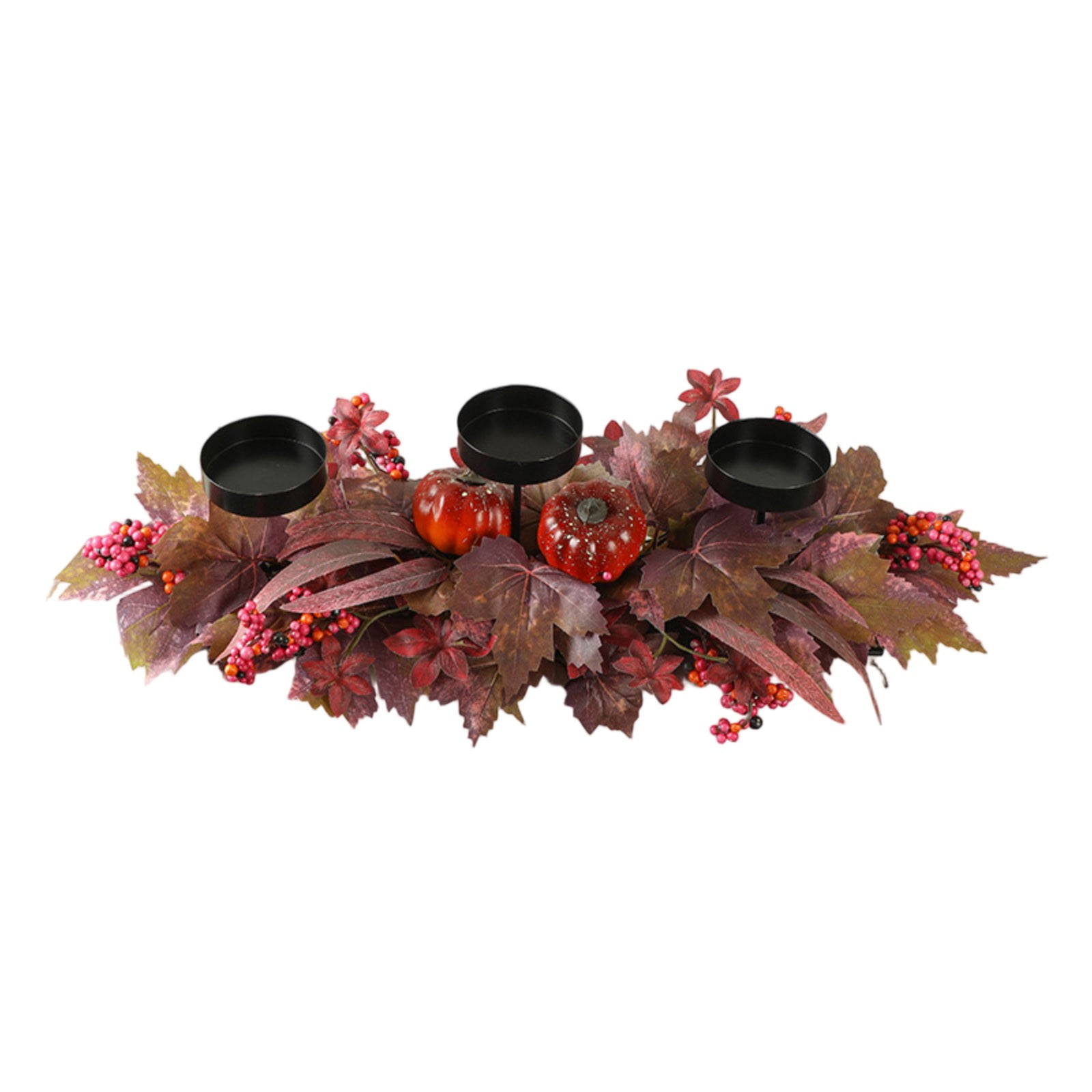 Three-Candle Fall Table Centerpiece with Autumn Leaves Pumpkin ...