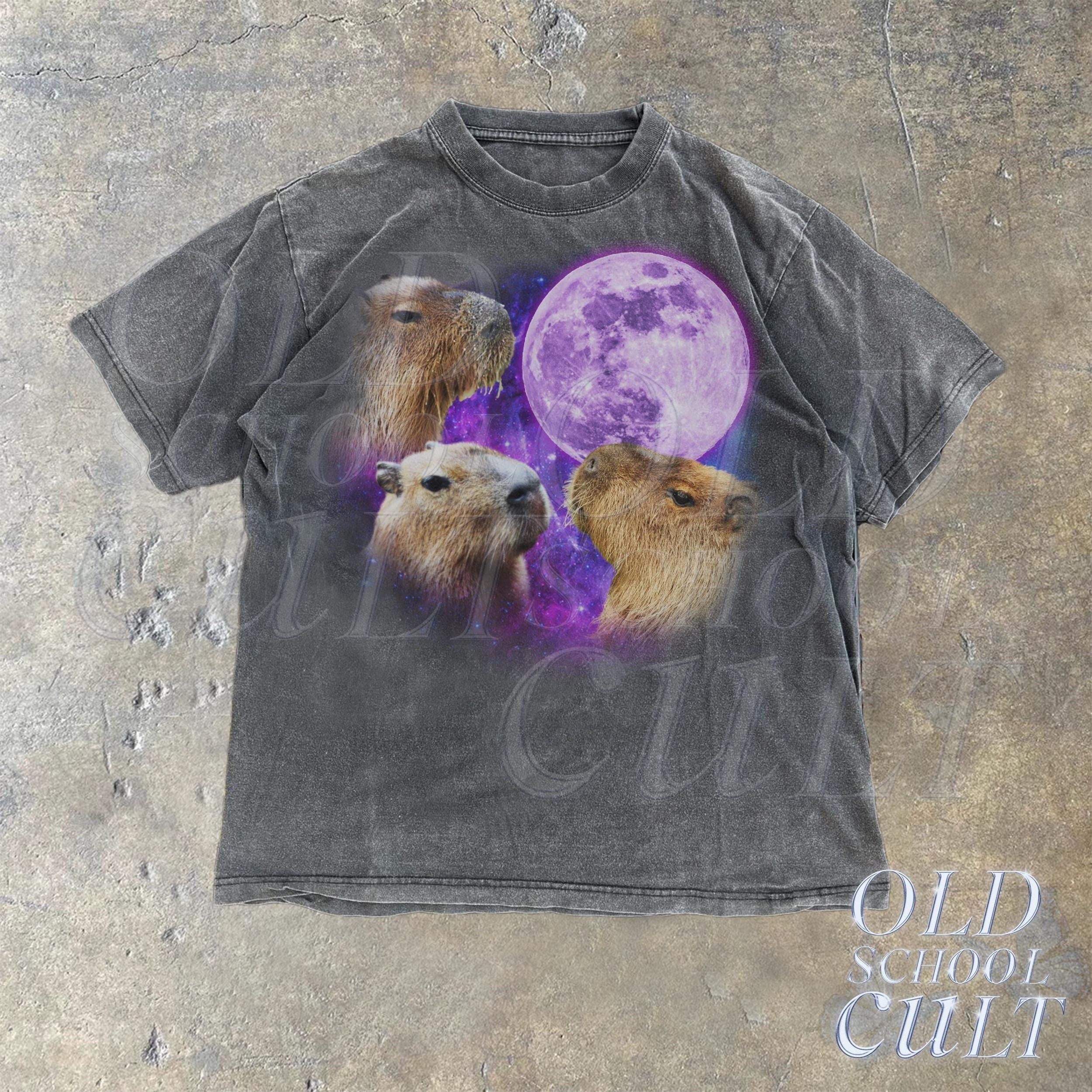 Three Capybaras Graphic T-shirts, Retro Capybara Moon Tshirt, Capybara ...