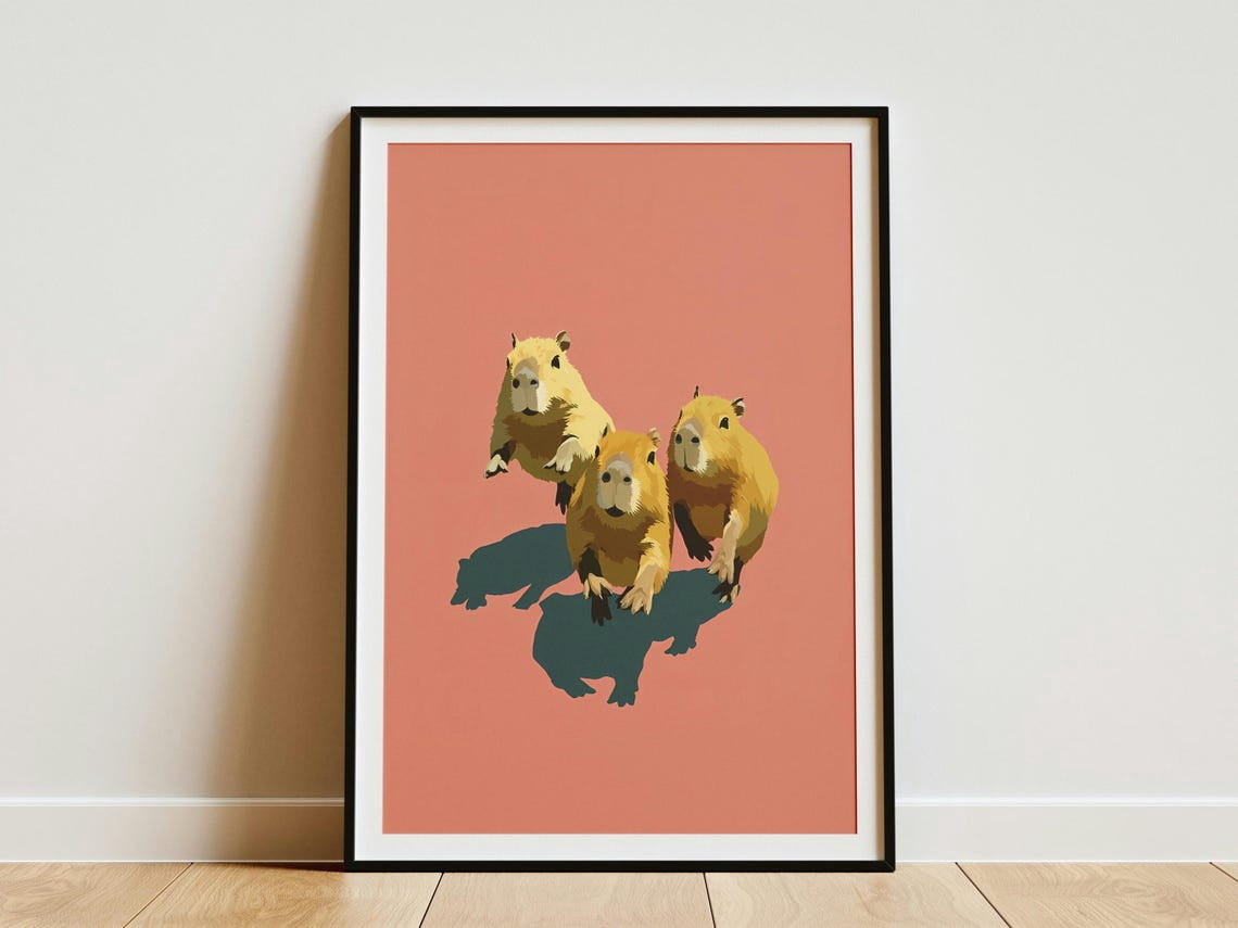 Three Capybaras Jumping Together Animal Capybara Illustration Cute ...