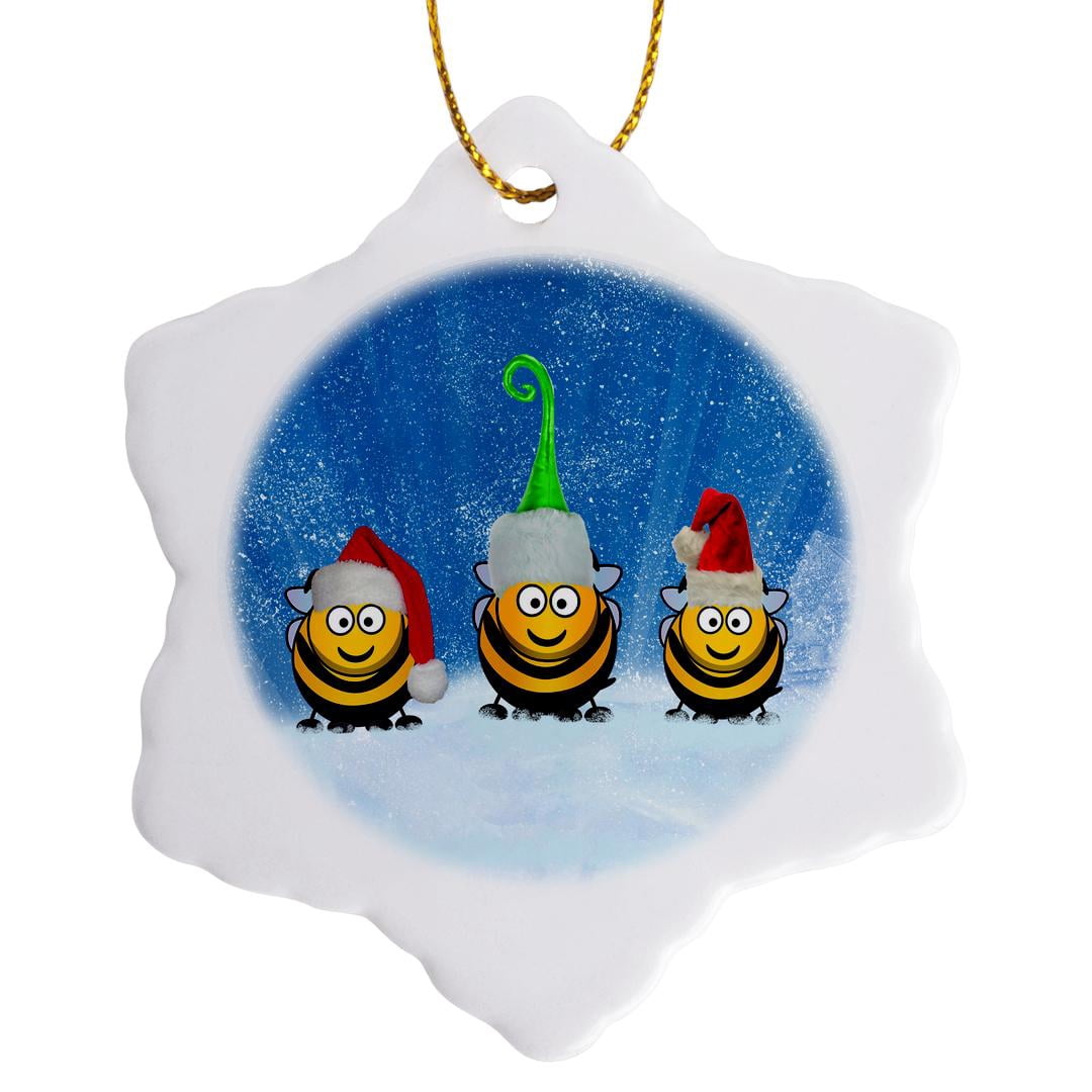 3dRose, Three Cartoon Honey Bees Wearing Santa Hats in the Snow, 3 inch ...
