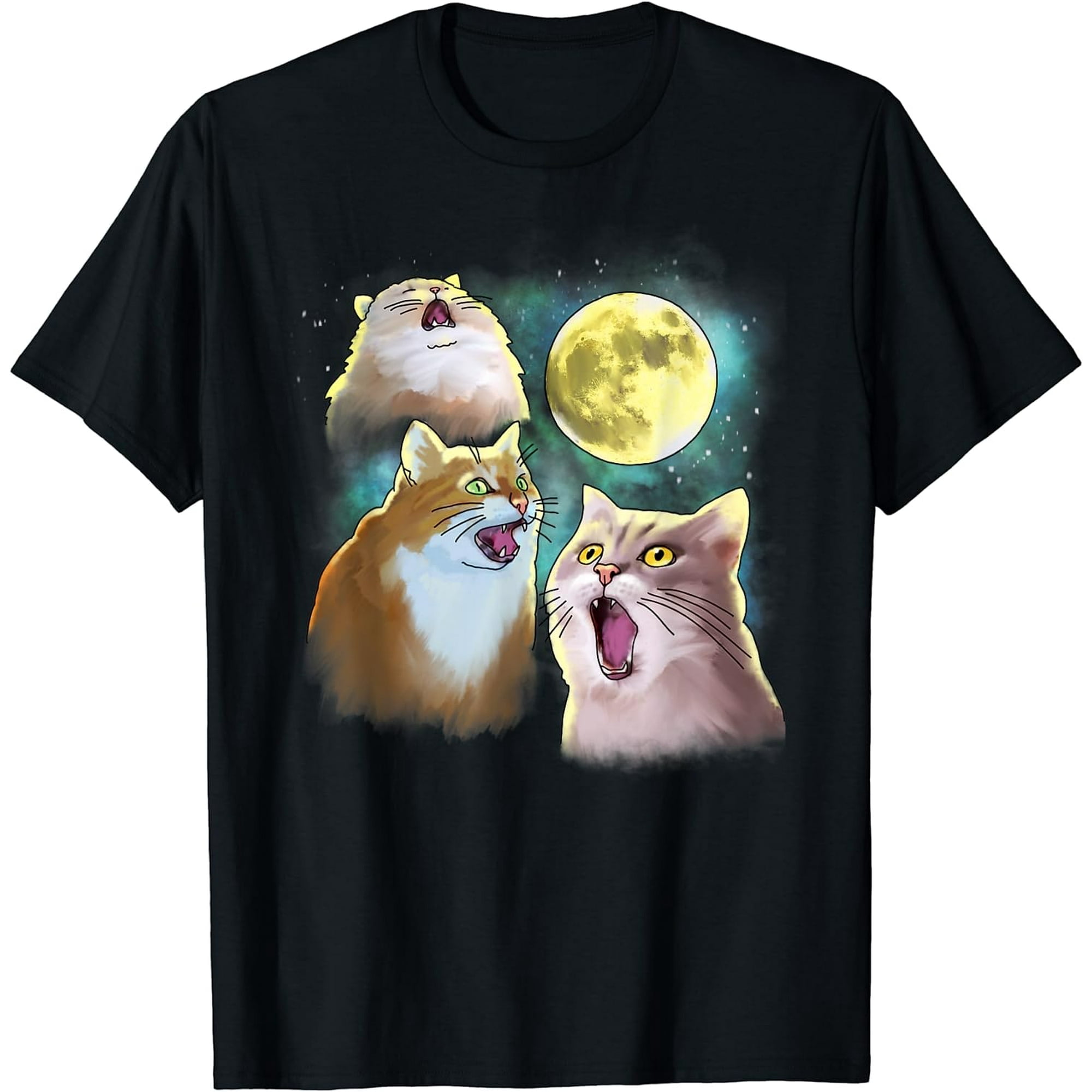 Three Cat With Moon Funny Novelty Men Women Short Sleeve T-Shirt Black ...