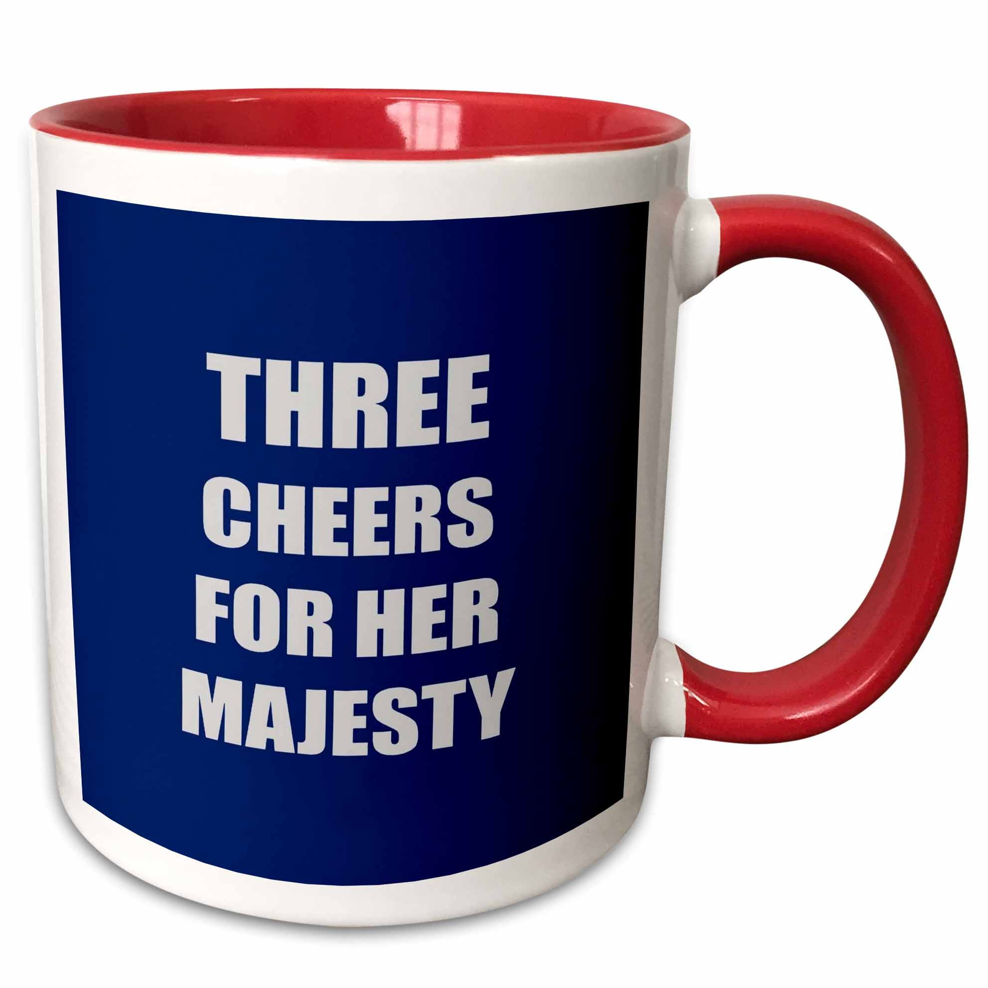 3drose, Three Cheers for Her Majesty Grey Text Blue Background, 11oz ...