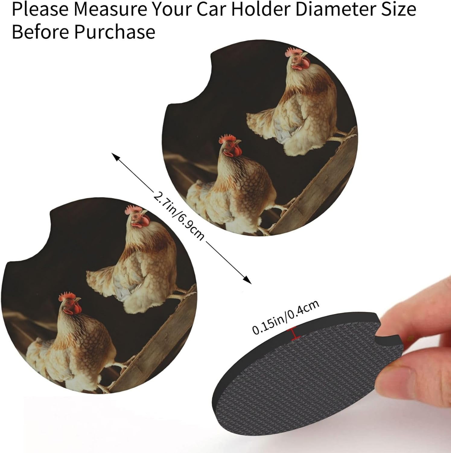 Three Chickens Print Car Coasters For Cup Holder Universal Non-Slip Cup ...