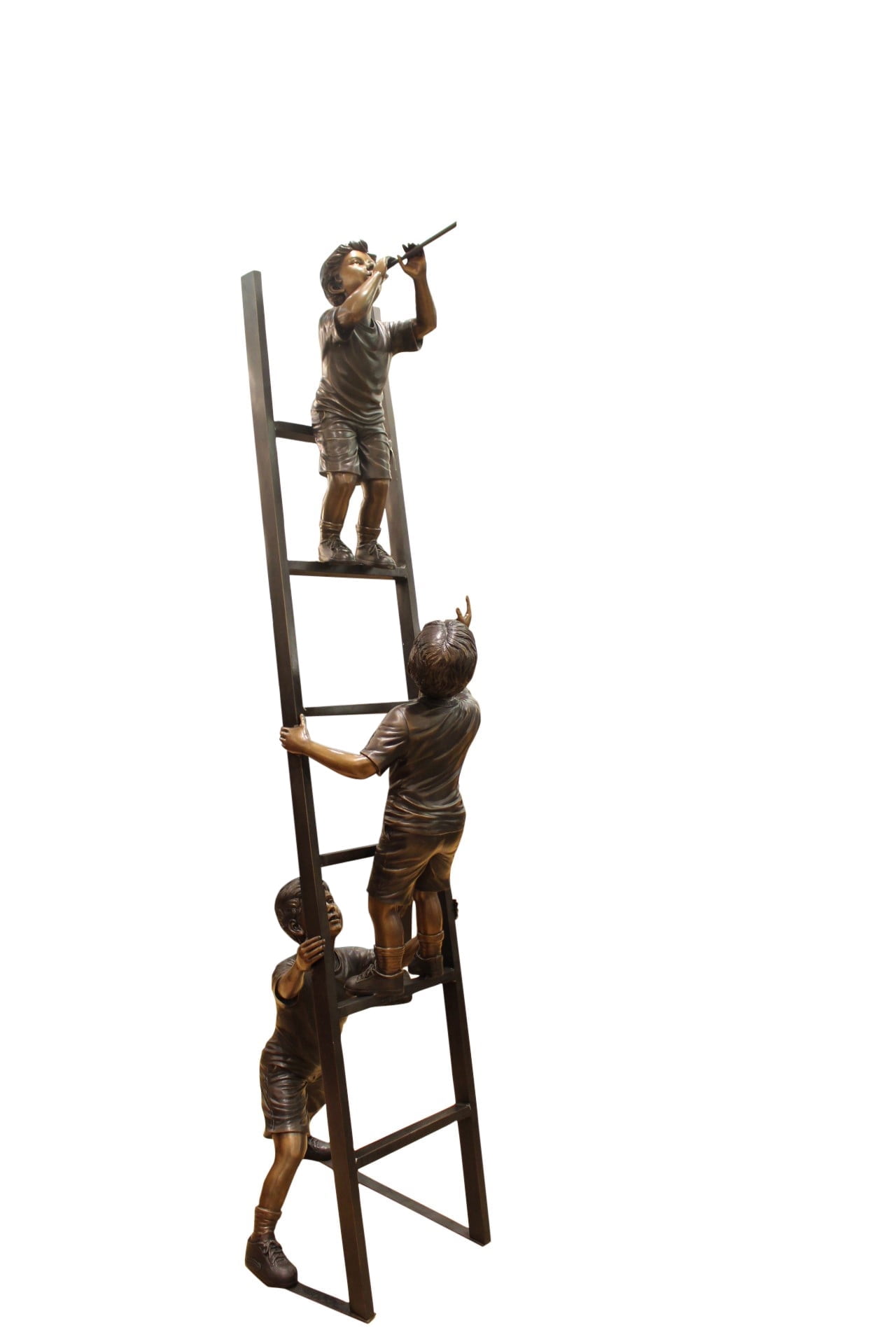 Three Children Playing on Ladder Bronze Statue - Size: 24"L x 27"W x 96 ...