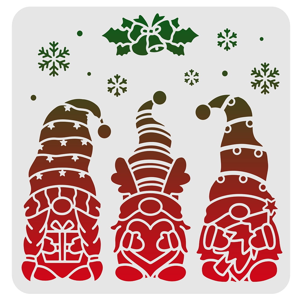 Three Christmas Gnome Elf Drawing Stencils Templates (11.8x11.8 inch ...
