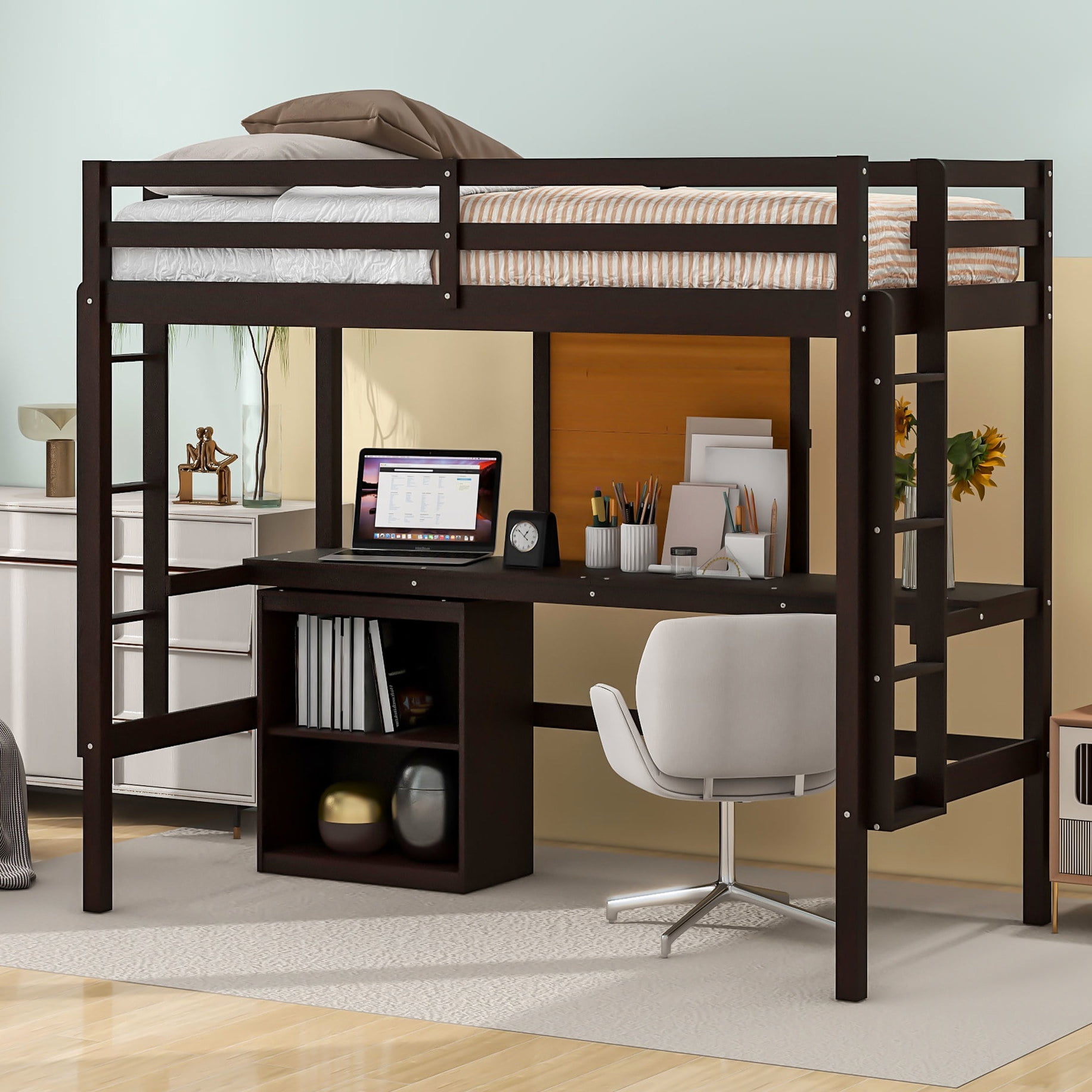 Three Color Schemes | Loft Bed with Desk for Work and Rest - Walmart.com