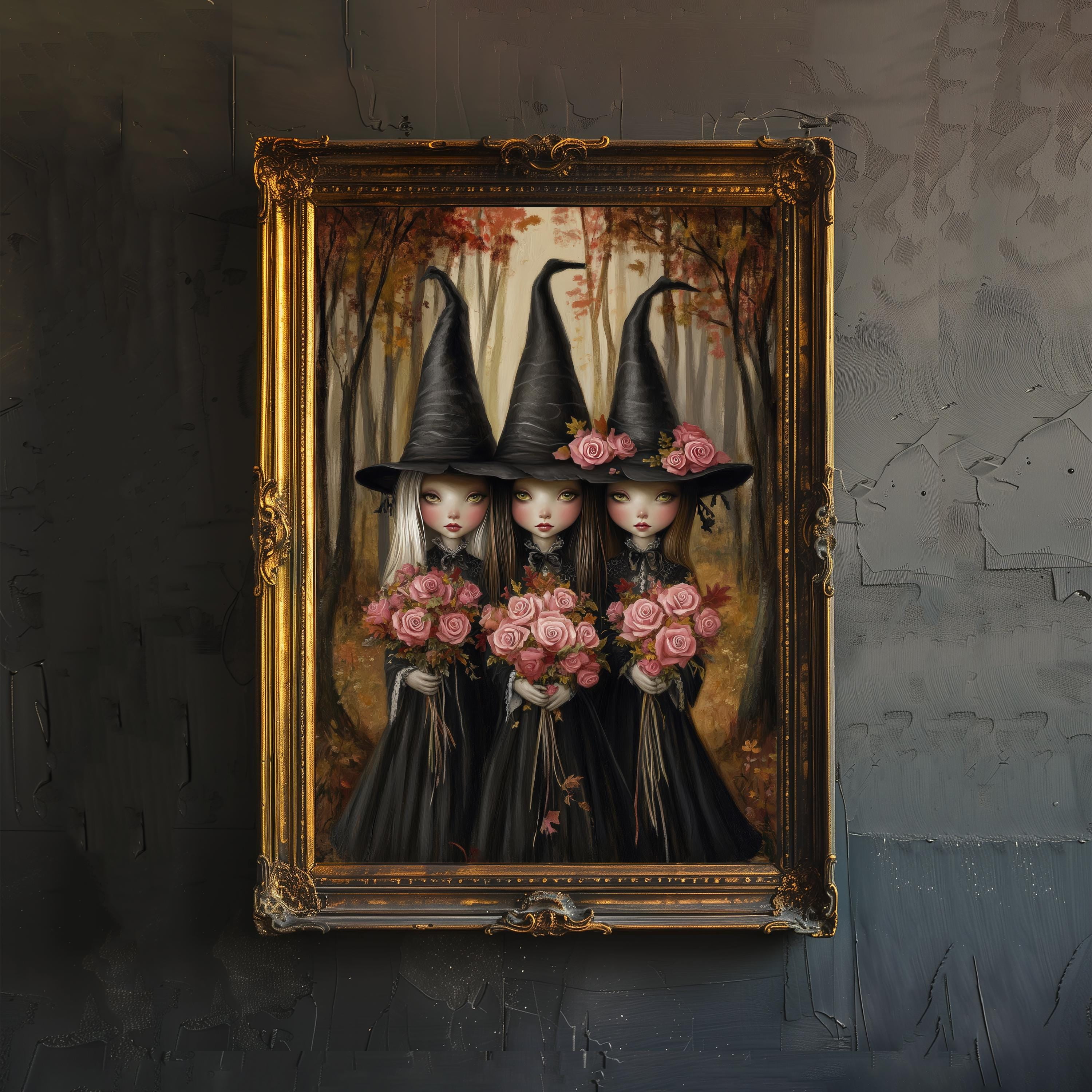 Three Colorful Witches Poster Cottagecore Decor Dark Academia Art ...