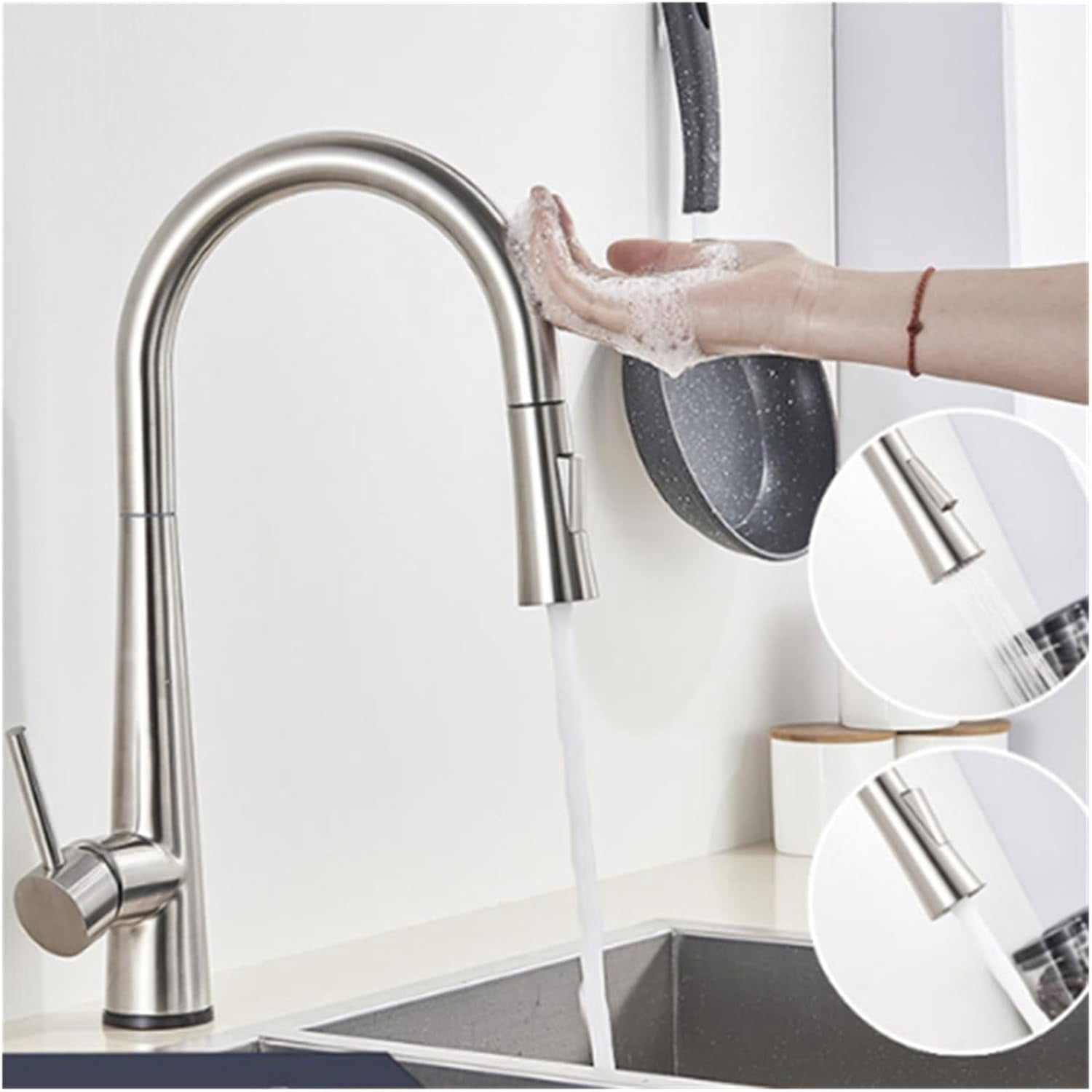 Three Colors Pull Out Sensor Kitchen Faucet Black Sensitive Touch ...
