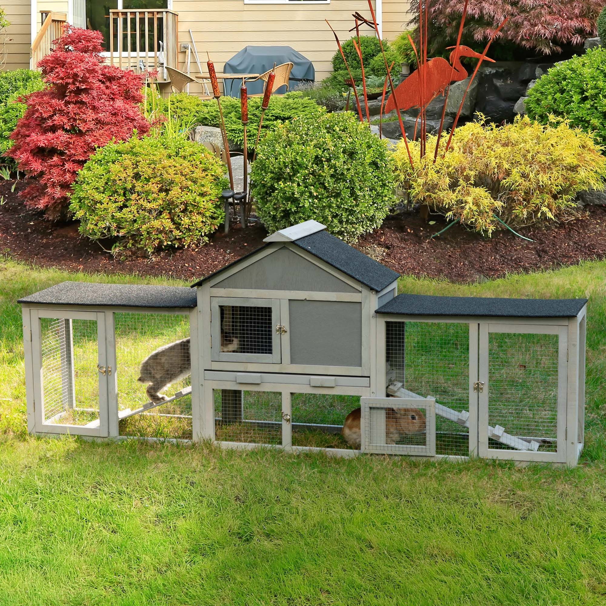 Three-Compartment Rabbit Hutch - GreyAs Picture - Walmart.com