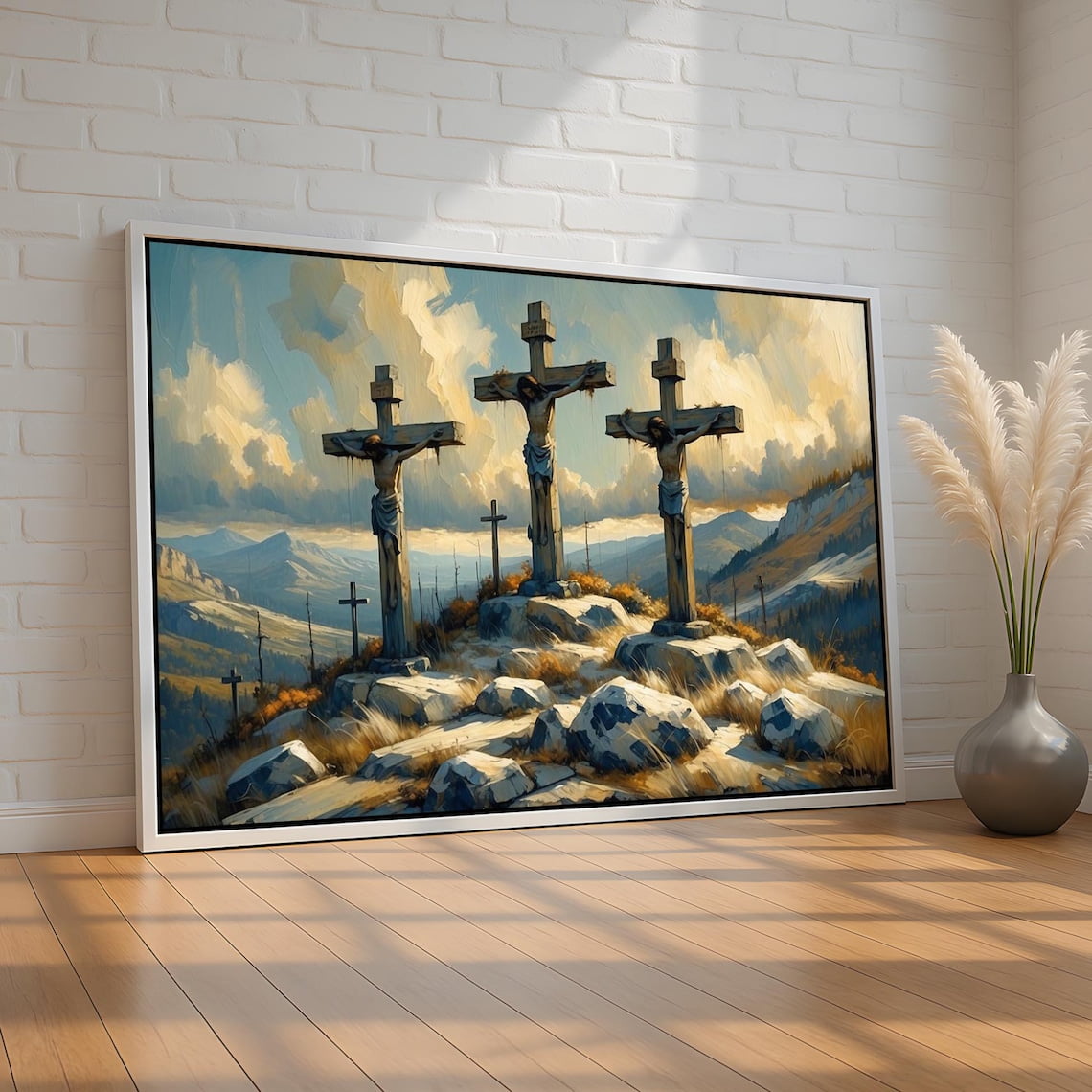 Three Crosses At Calvary Wall Art | Christian Canvas Or Poster ...