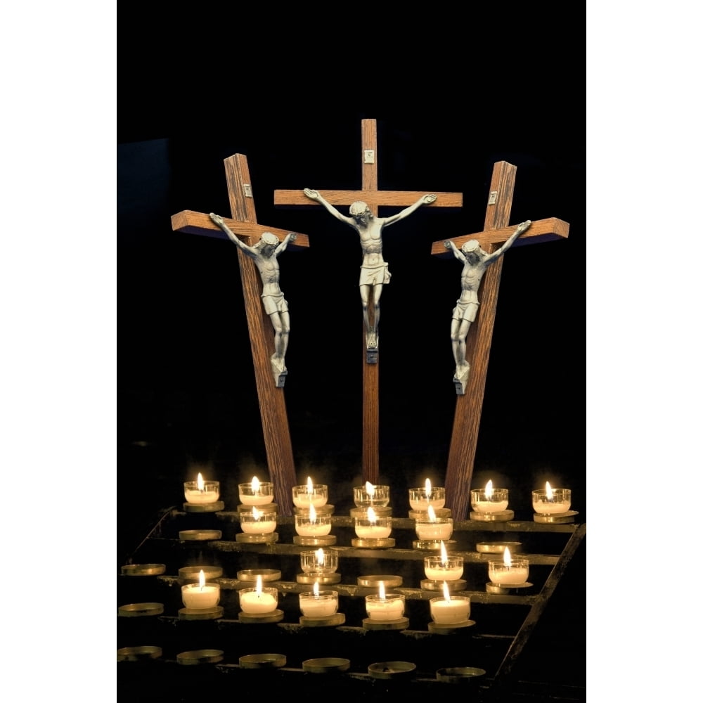 Three Crosses Depicting Crucifix With Candles Poster Print - Walmart.com