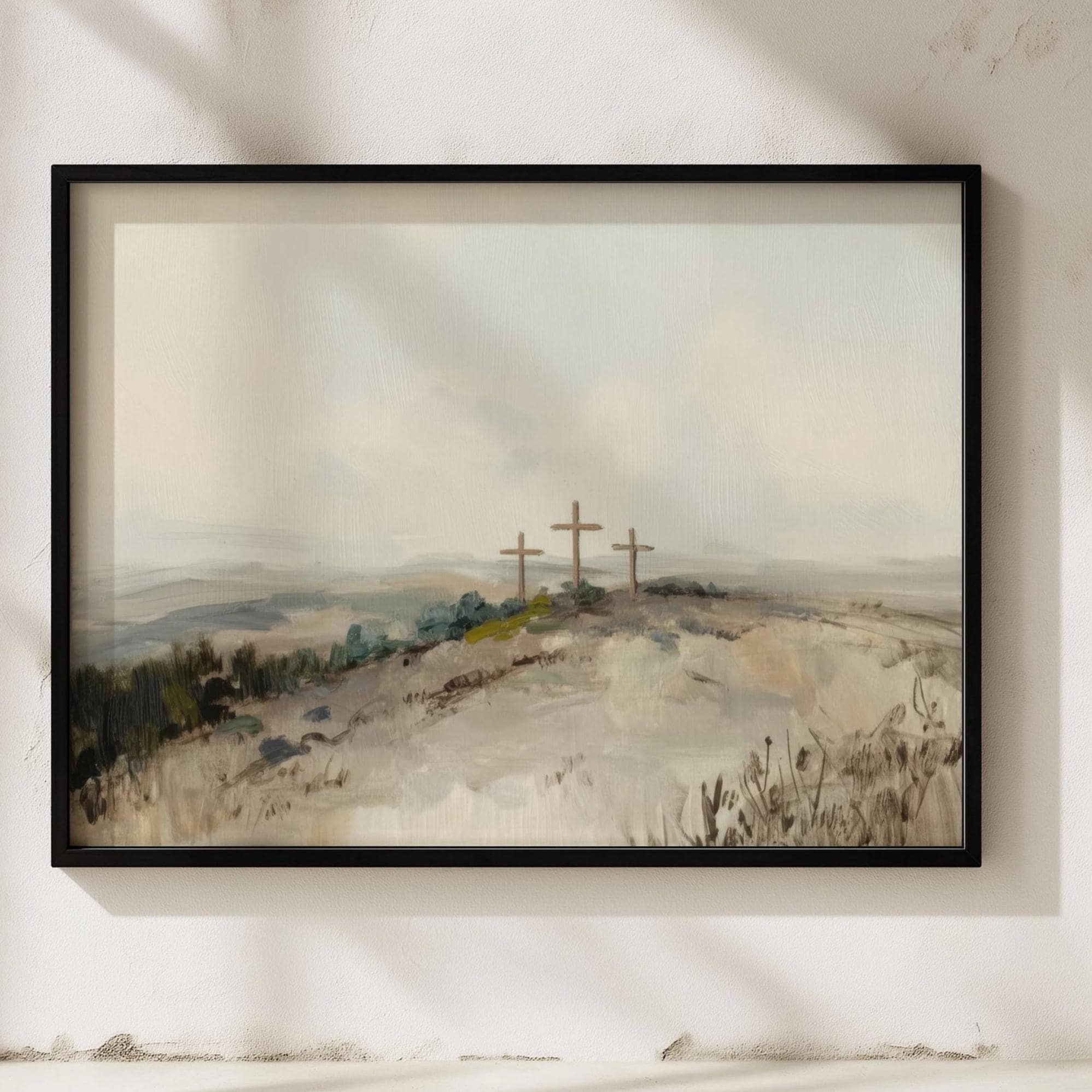 Three Crosses Print: Hill Of Hope Christian Modern Art Warm Present ...