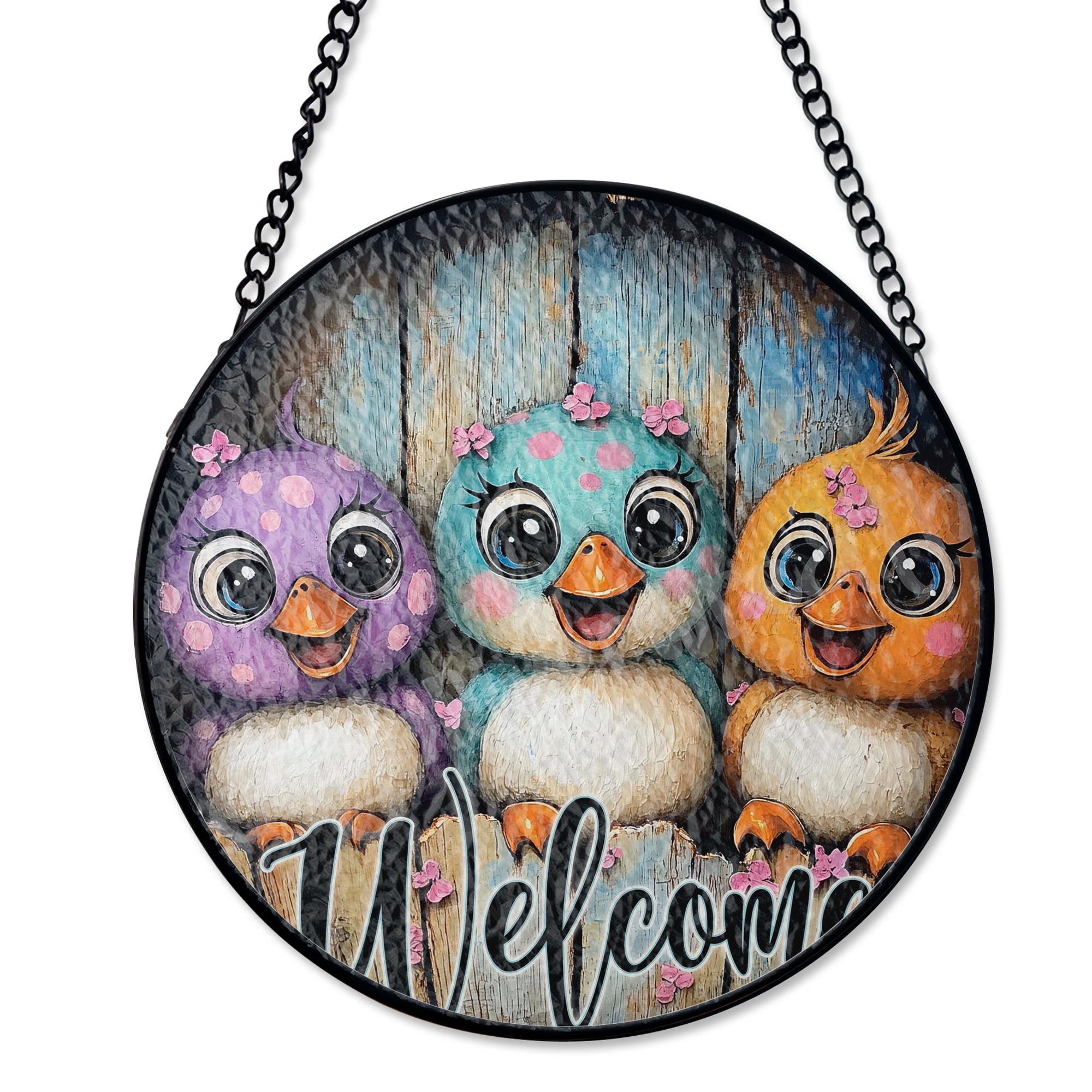 Three Cute Birds On Branch Suncatcher Stained Glass Style UV Printed ...
