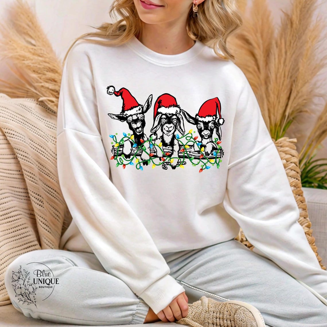 Three Cute Winter Occasion Hat Goats Sweatshirt, Black Goats Winter ...