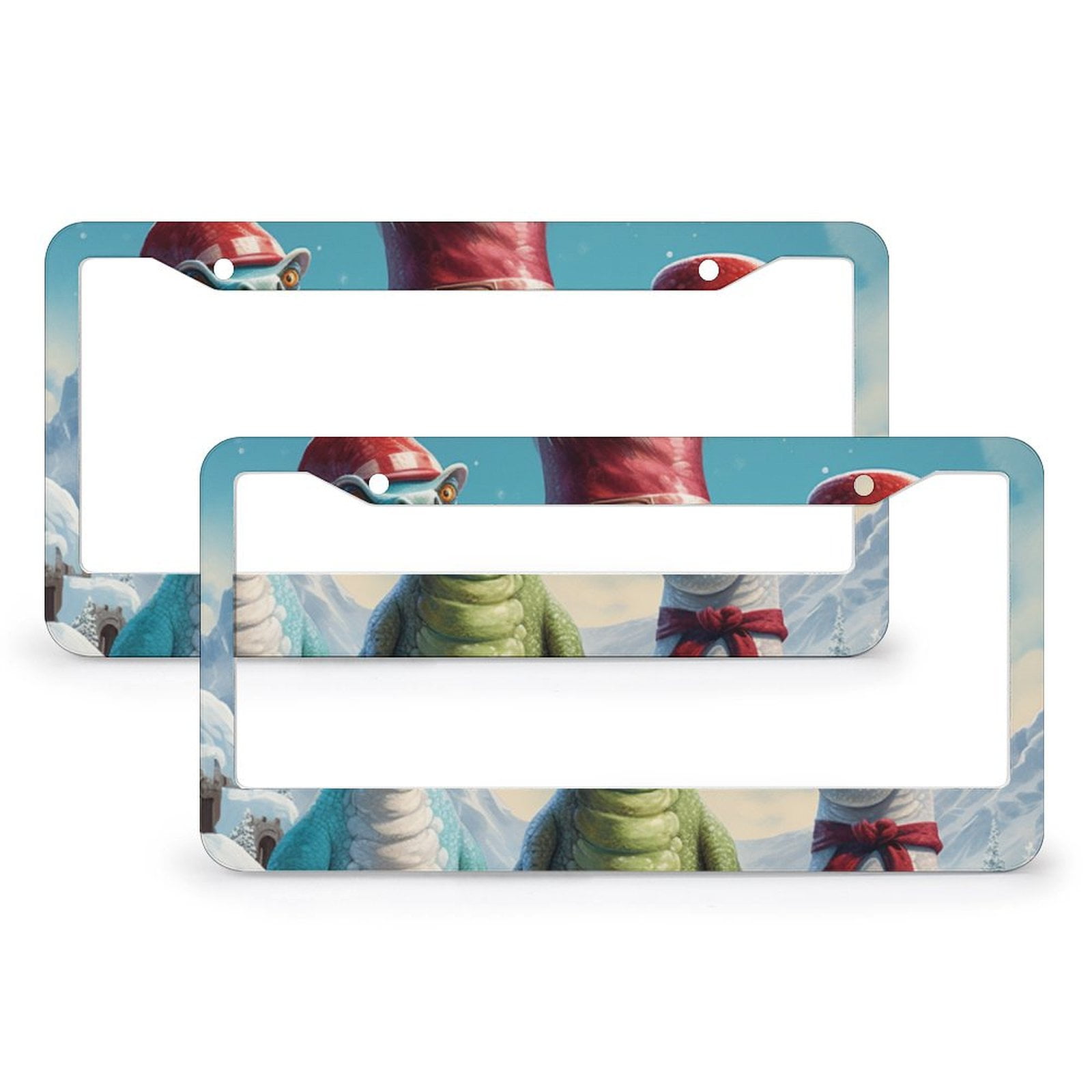Three Dinosaurs Standing On Top Of A Snowy Hill License Plate Frame 2 ...