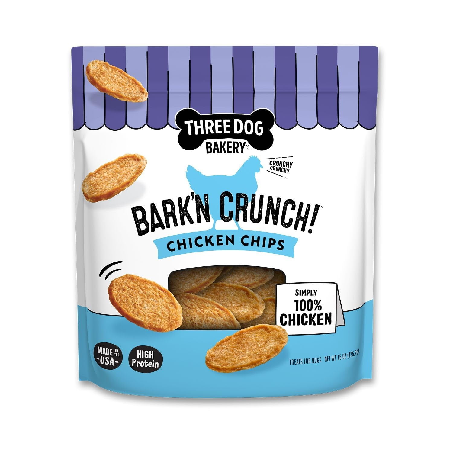 Three Dog Bakery Bark’N Crunch! Chicken Chips, Crunchy Treats for Dogs ...
