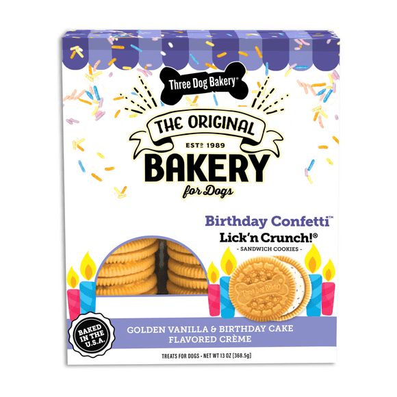 Three Dog Bakery Birthday Lick'n Crunch Dog Treats, Crunchy Treats for ...