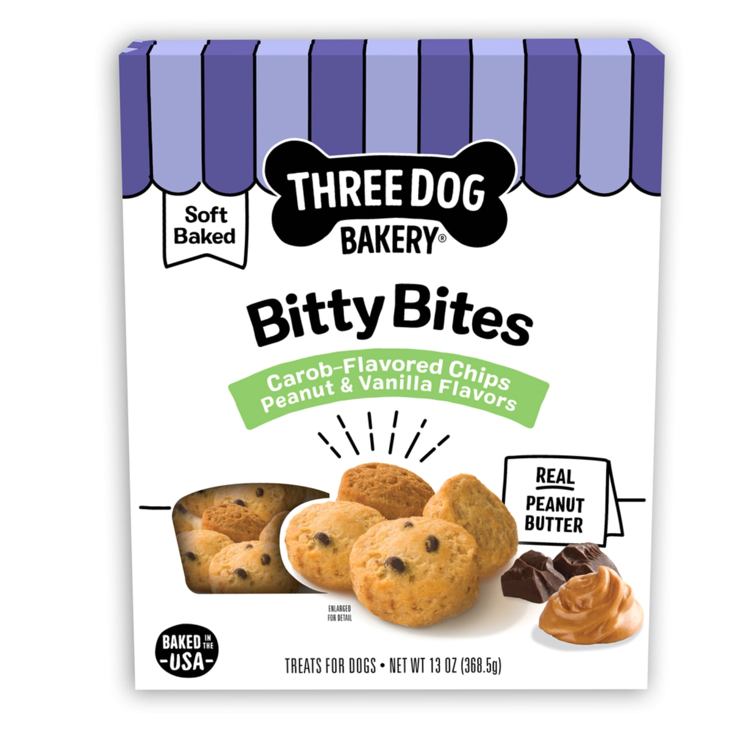 Three Dog Bakery Bitty Bites - Carob Chip, Peanut & Vanilla Soft Dog ...