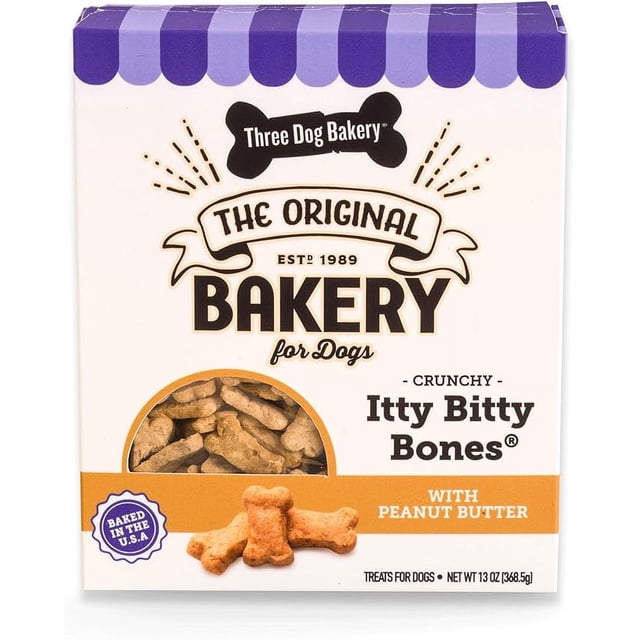 Three Dog Bakery Crunchy Itty Bitty Bones, Peanut Butter Flavor ...