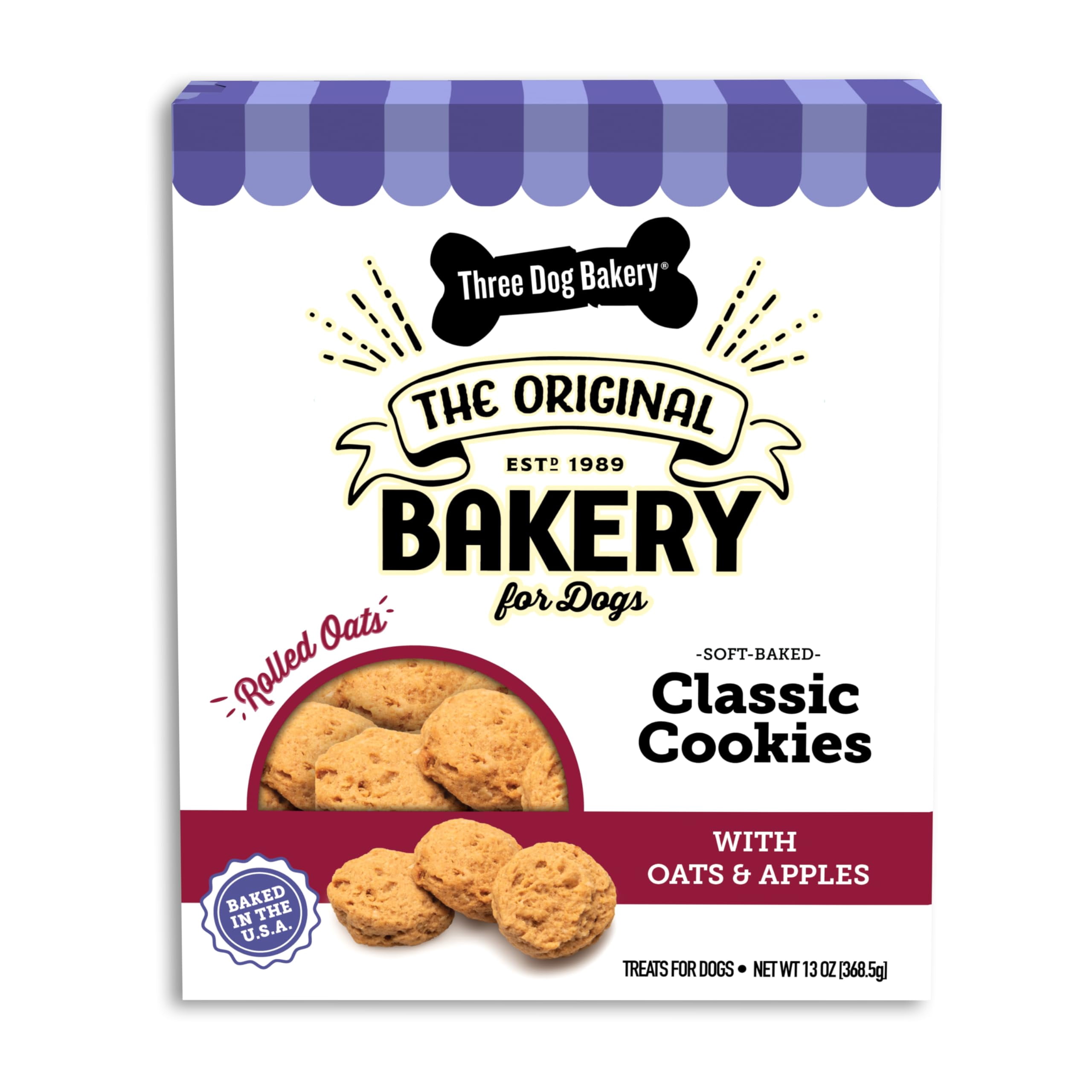 Three Dog Bakery Soft Baked Classic ATT1Cookies with Oats and Apple ...