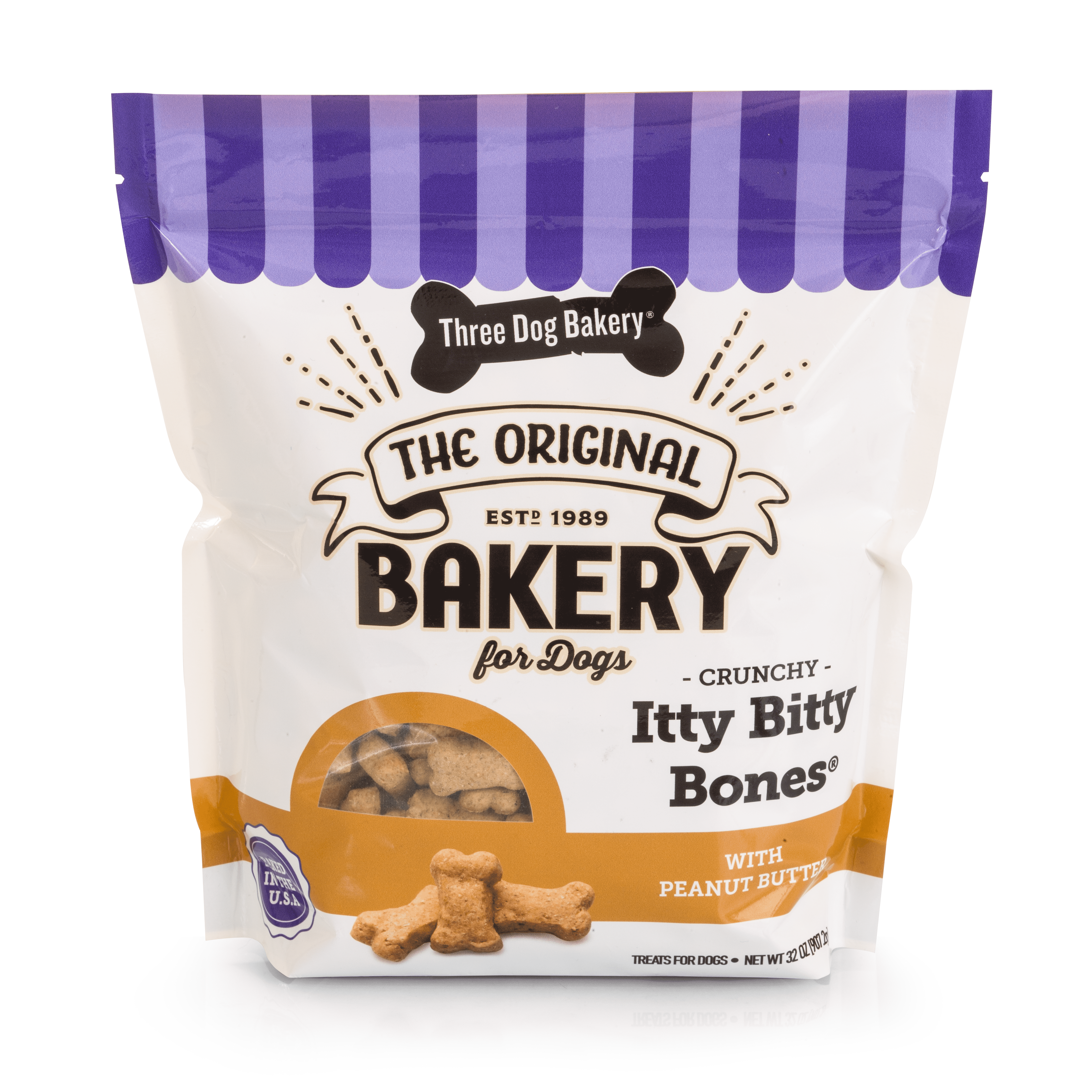 Three Dog Bakery Itty Bitty Bones Peanut Butter Dog Treats, Crunchy ...