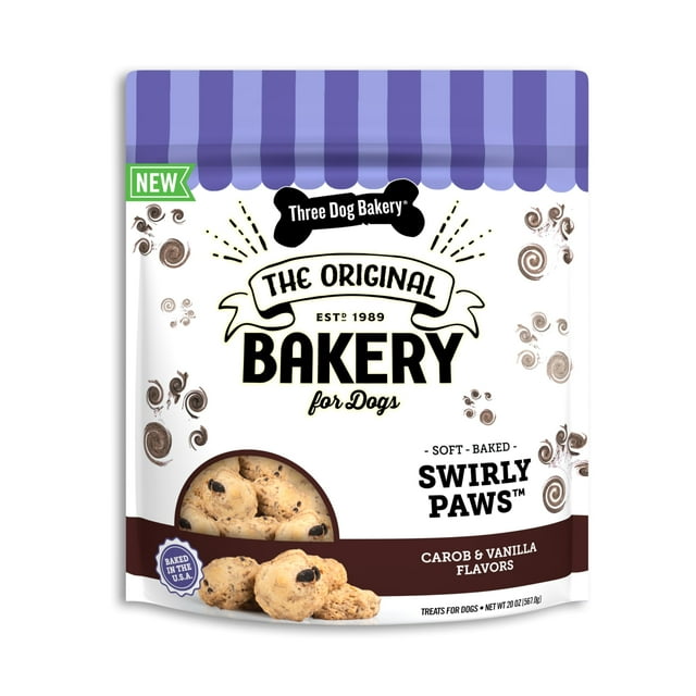 Three Dog Bakery Swirly Paws - Dog Treat Cookies with Carob Chip ...