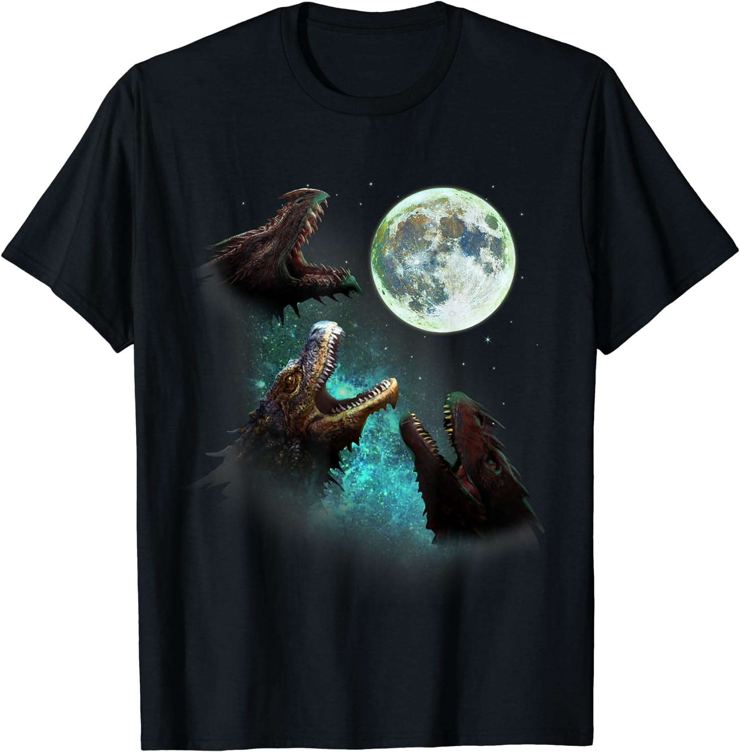 Three Dragons Howl At Moon 3 Wolfs Wolves Funny Parody T-Shirt Black ...