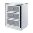 Three Drawers Wooden Nightstand with Mirrored Paneling and Faux Crystal ...