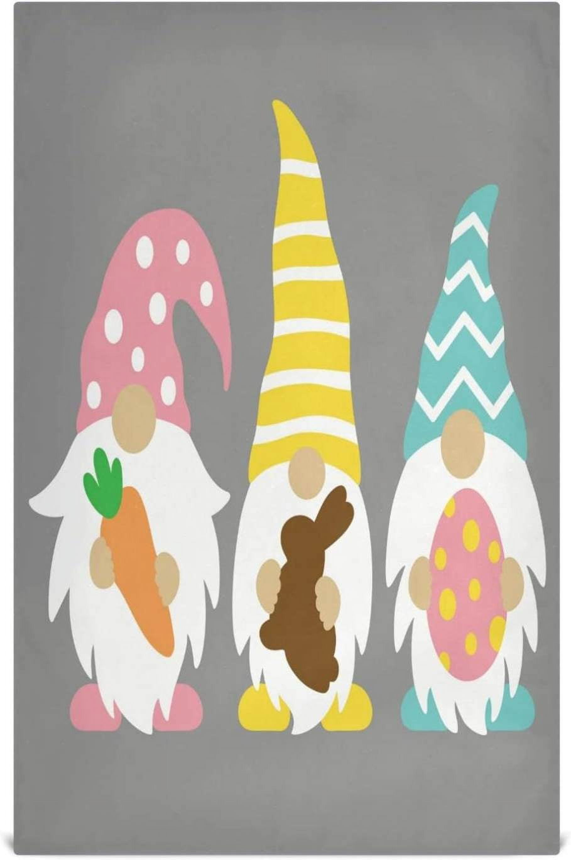 Three Easter Gnomes Egg Kitchen Tea Towels 4 Pack Absorbent Hand Dish Towels, Bunny Carrot ...