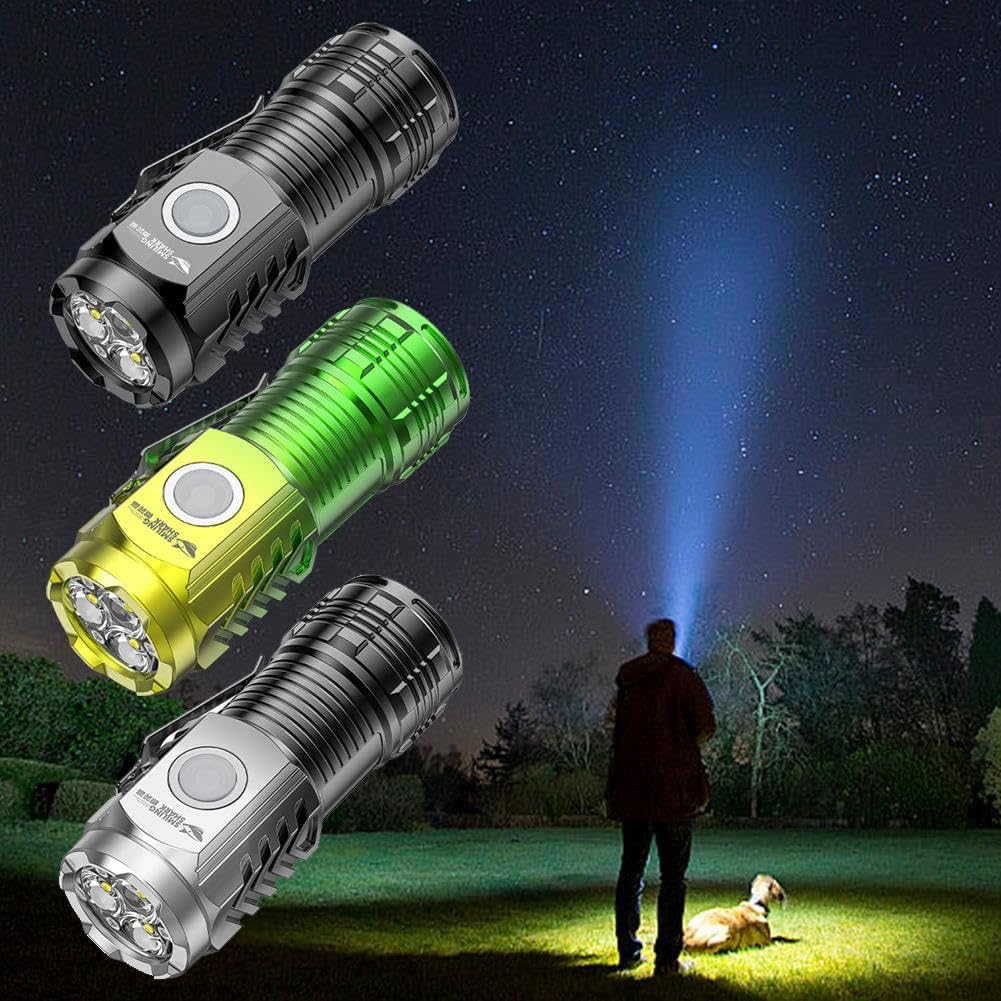Three-Eyed Mini Flashlight, Flashlights High Lumens Rechargeable ...